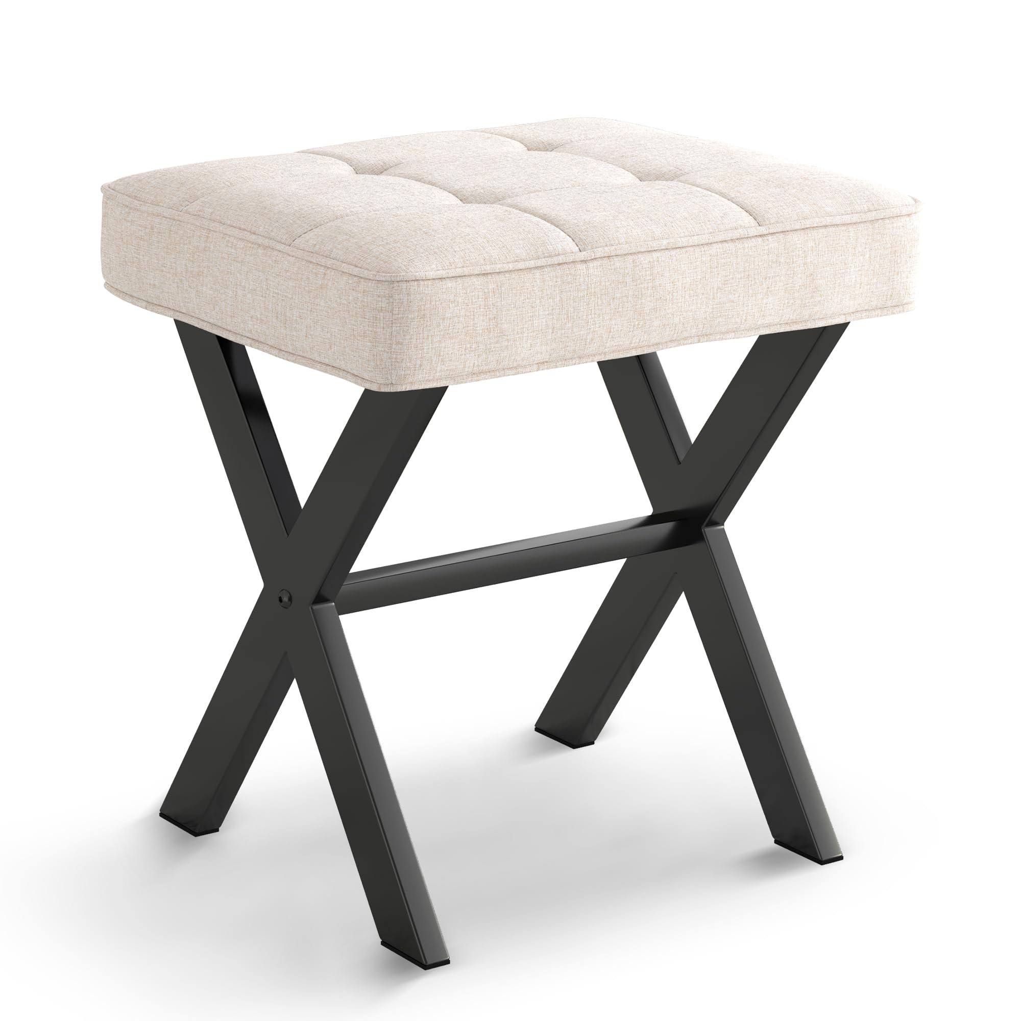 Latitude Run® Square Linen X Leg Ottoman Footstool Vanity Stool, Modern ...