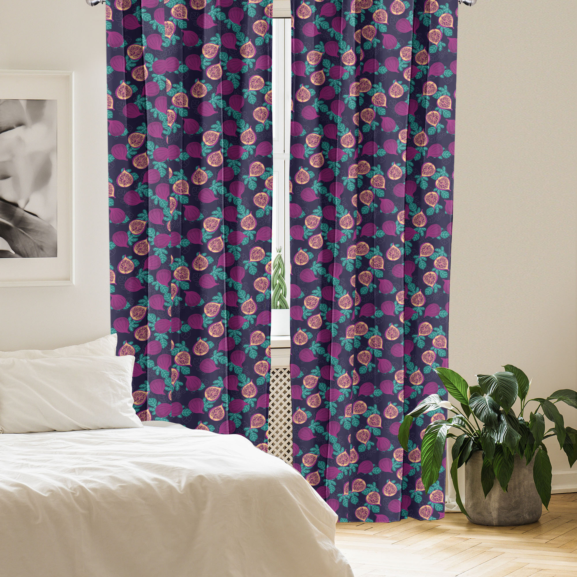 East Urban Home Food Art 4-Panel Curtains, Tropical Figs and Leaves ...