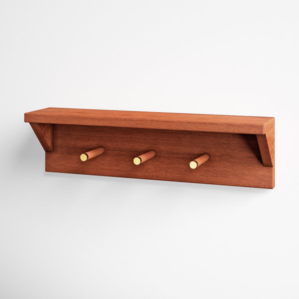 Joss & Main Raelynn Poplar Solid Wood Floating Shelf with Hooks ...