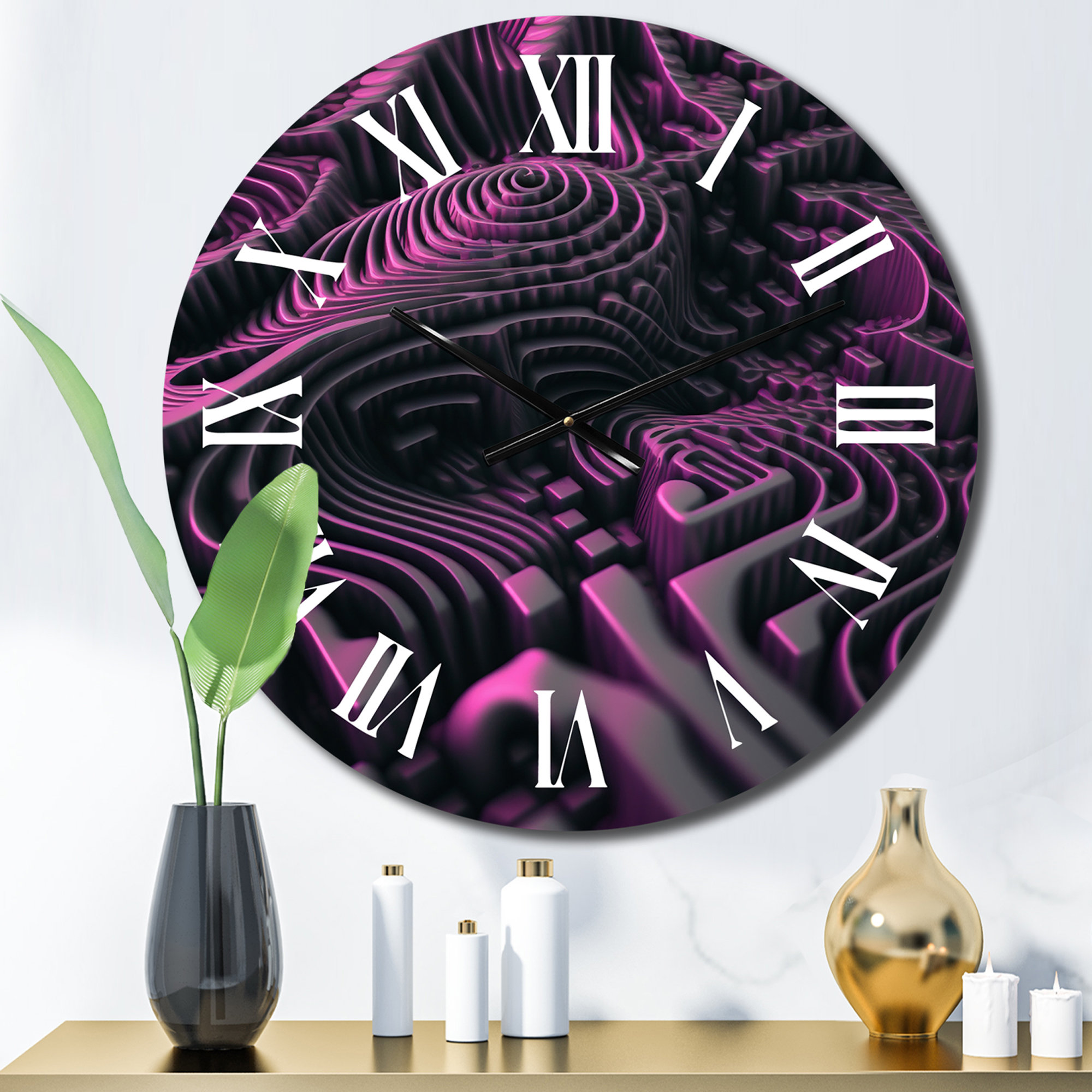 Design Art Futuristic Labyrinth Purple Maze Matrix I Metal Wall Clock ...