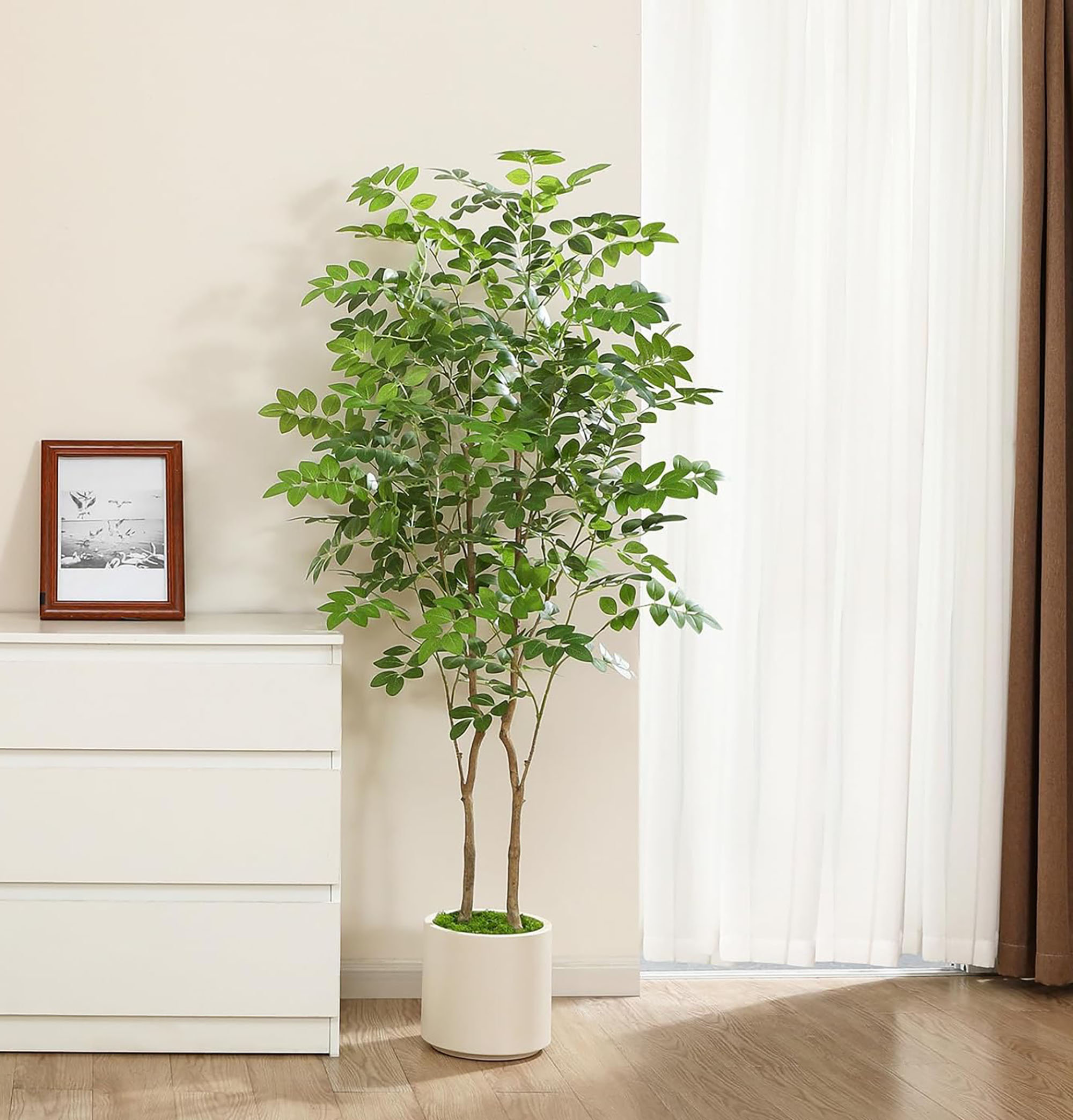 Primrue Fake Plant Artificial Trees,Faux Moringa Plants With White ...