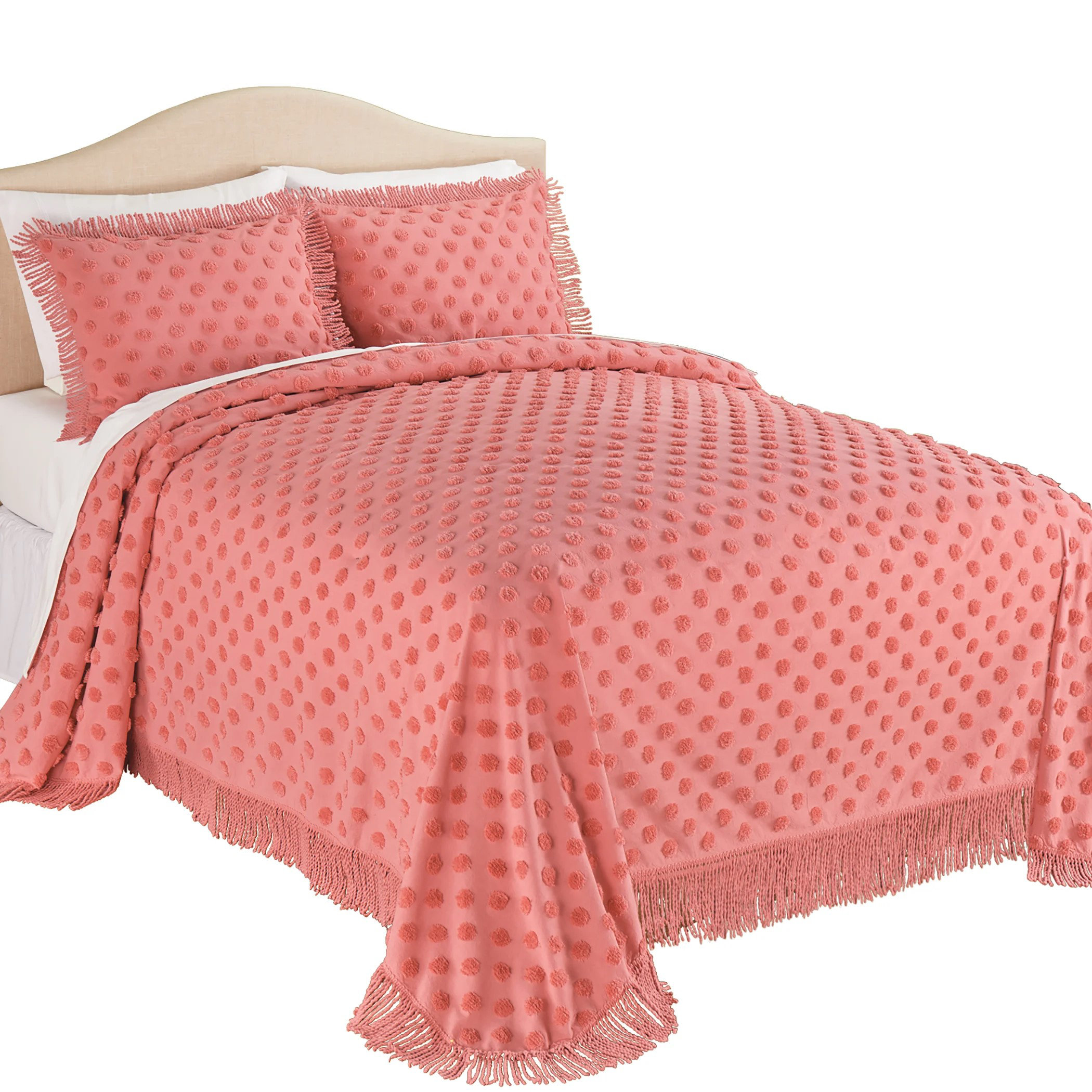 Winston Brands Polka Dot Design Plush Fringe Border Bedspread | Wayfair