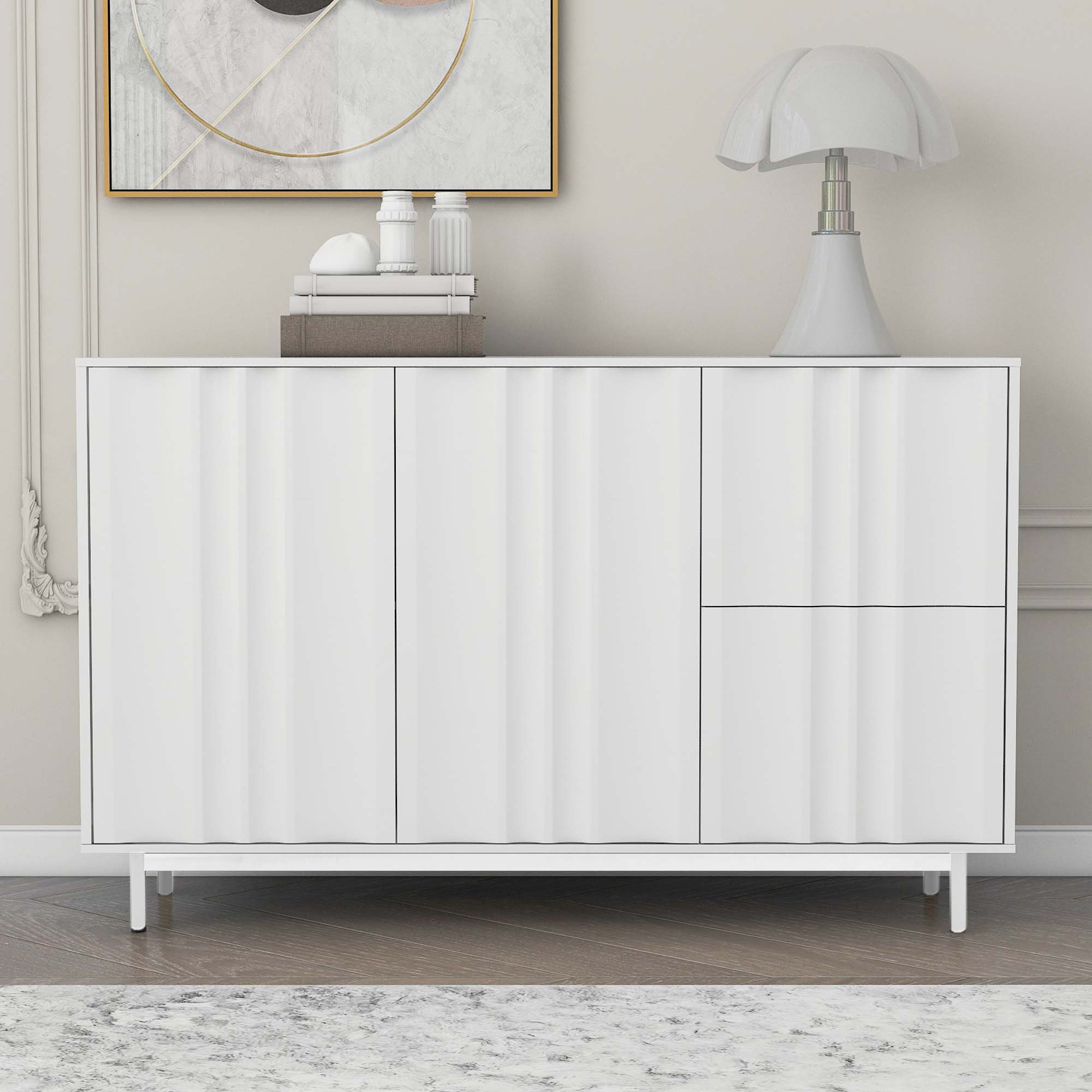 Hokku Designs Wave Pattern Storage Cabinet With 2 Doors And 2 Drawers ...