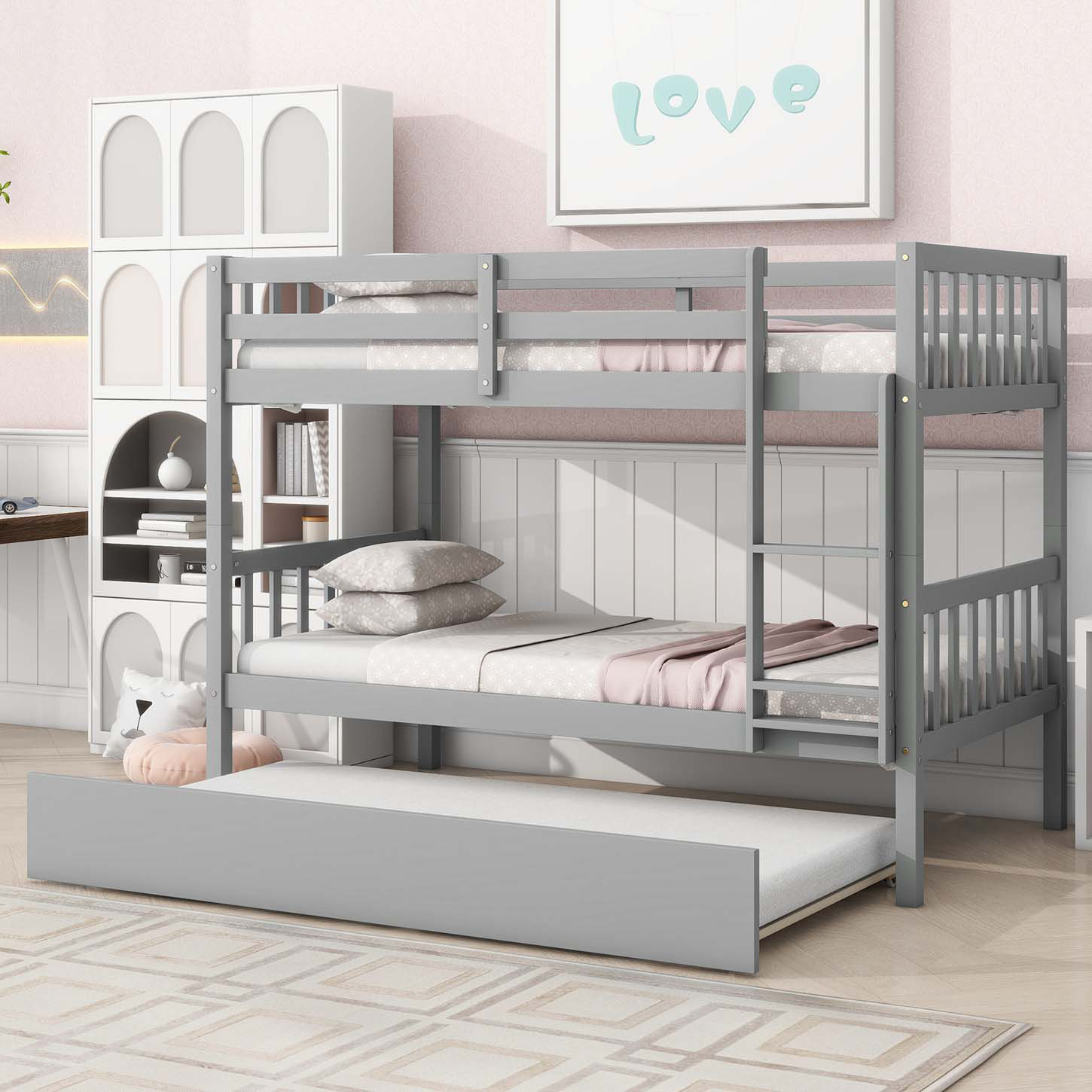 Harriet Bee Twin Over Twin Bunk Bed With Trundle, Convertible Into Twin Size Beds, Modern Bed ...