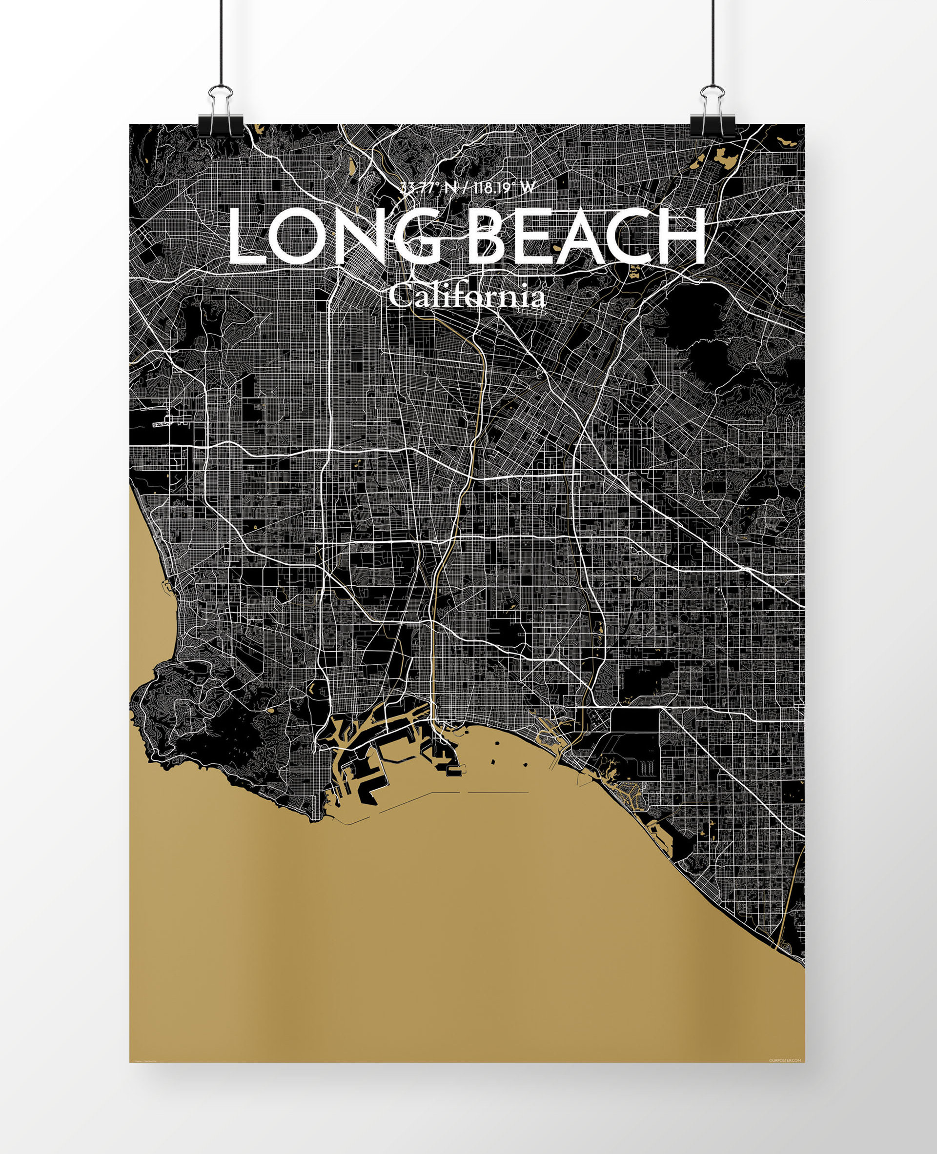 Highland Dunes 'Long Beach City Map' Graphic Art Print Poster in Black ...