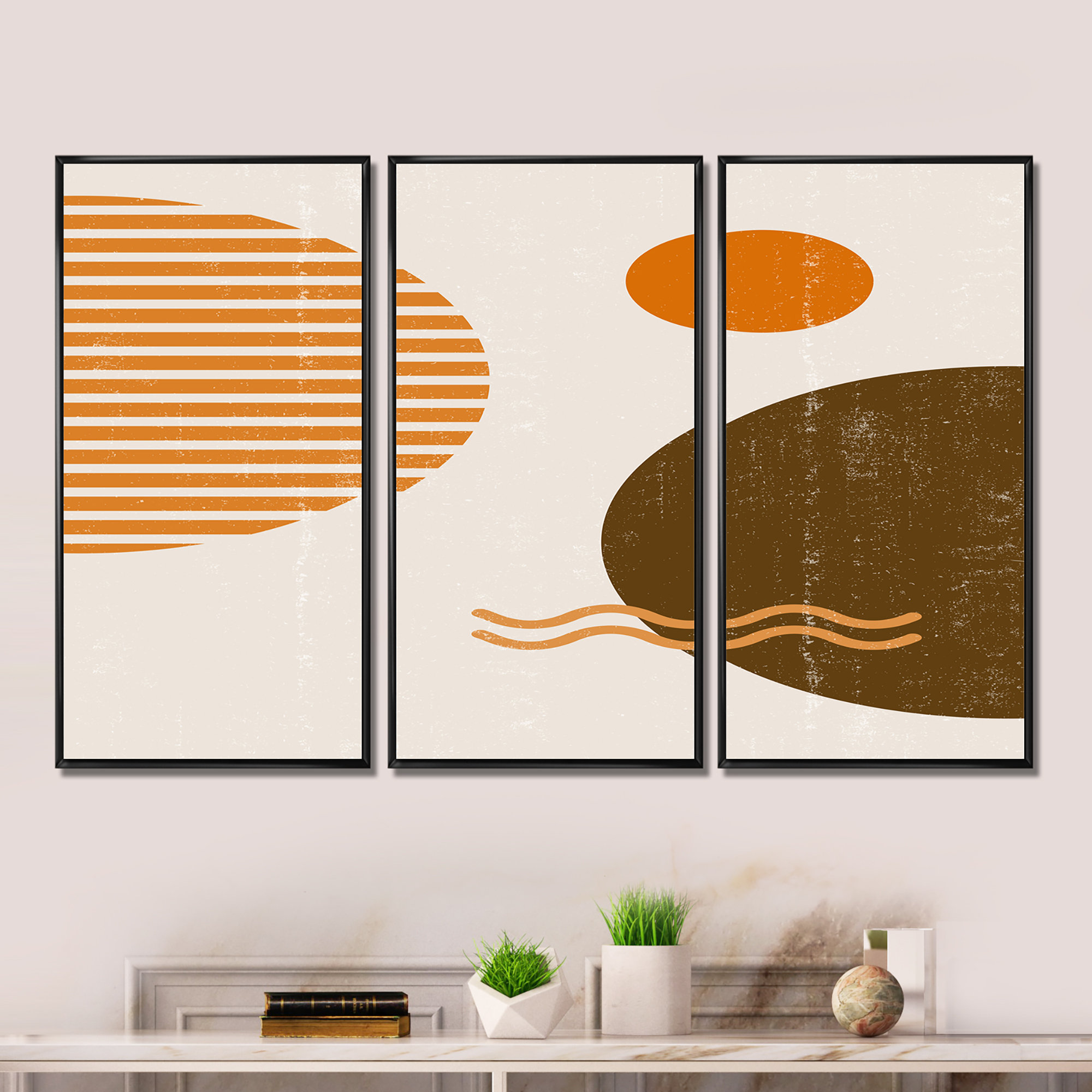 Design Art Abstract Minimal Sun And Moon In Earth Tones III - Modern ...