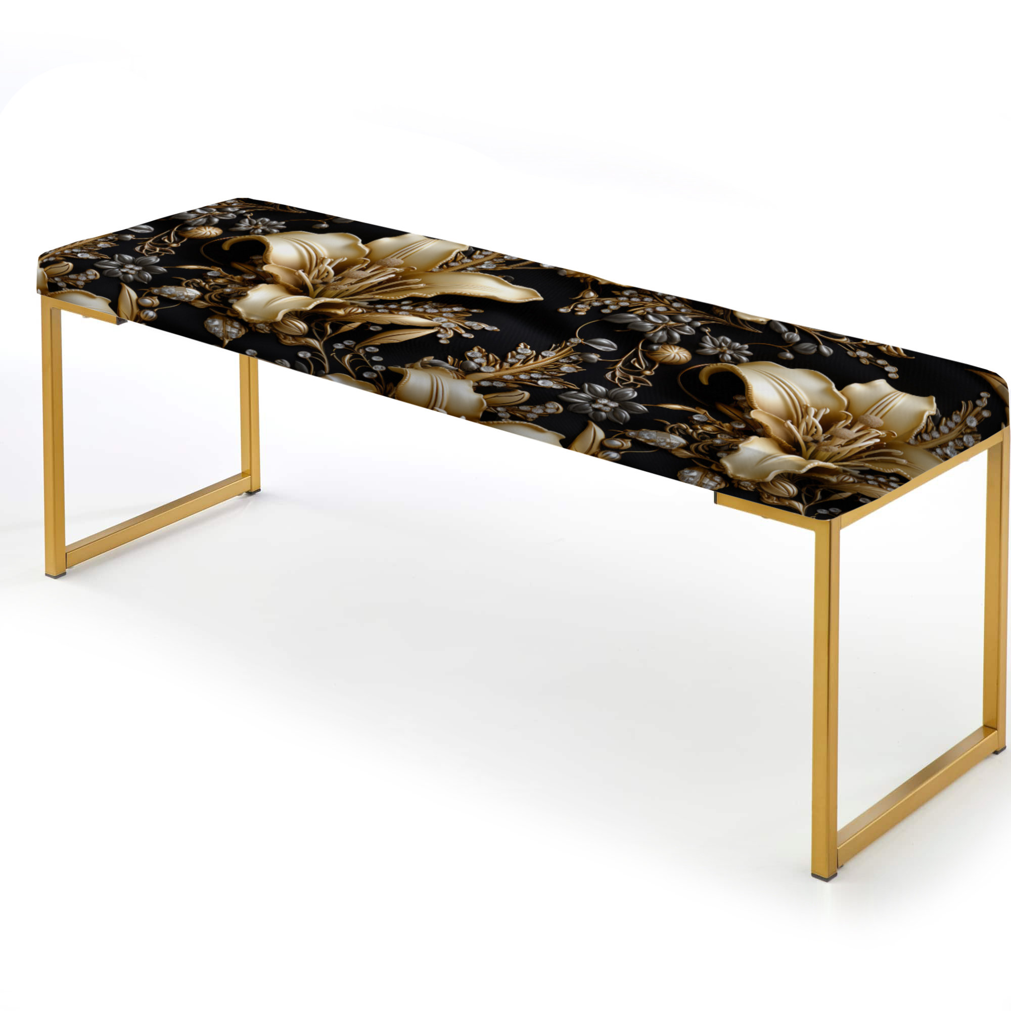 Design Art Hollywood Opulent Charm Gold And Black - Floral Upholstered ...