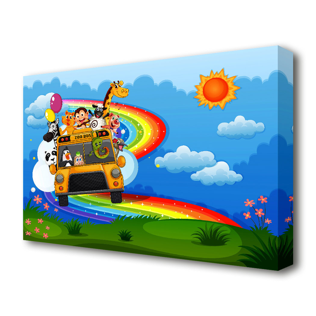 East Urban Home Children's Rainbow Zoo Bus - Wrapped Canvas Graphic Art ...