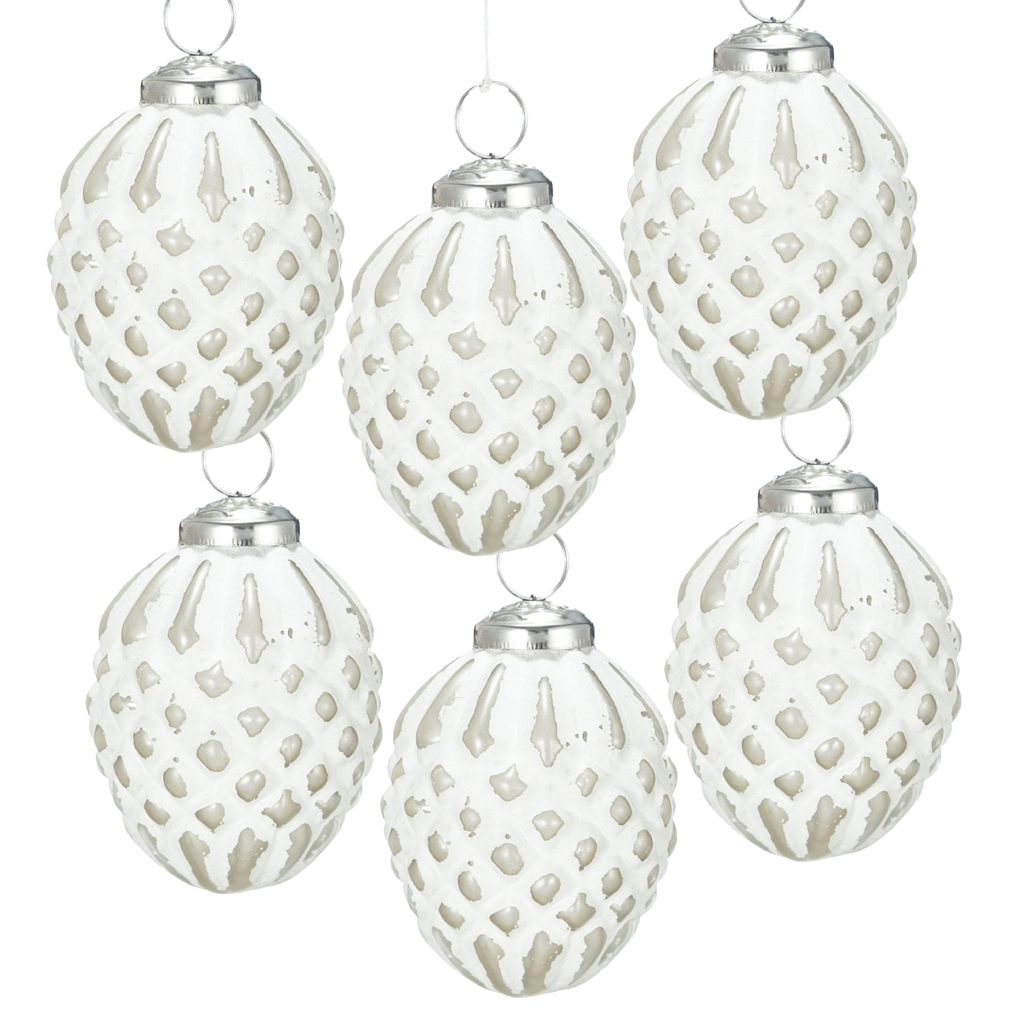 The Holiday Aisle® Silver Metal Cap Pine Cone Large Mercury Glass ...