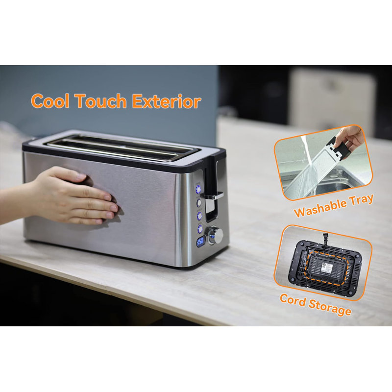 Rakbon Long Slot Toaster With Countdown Timer 4 Slice | Wayfair