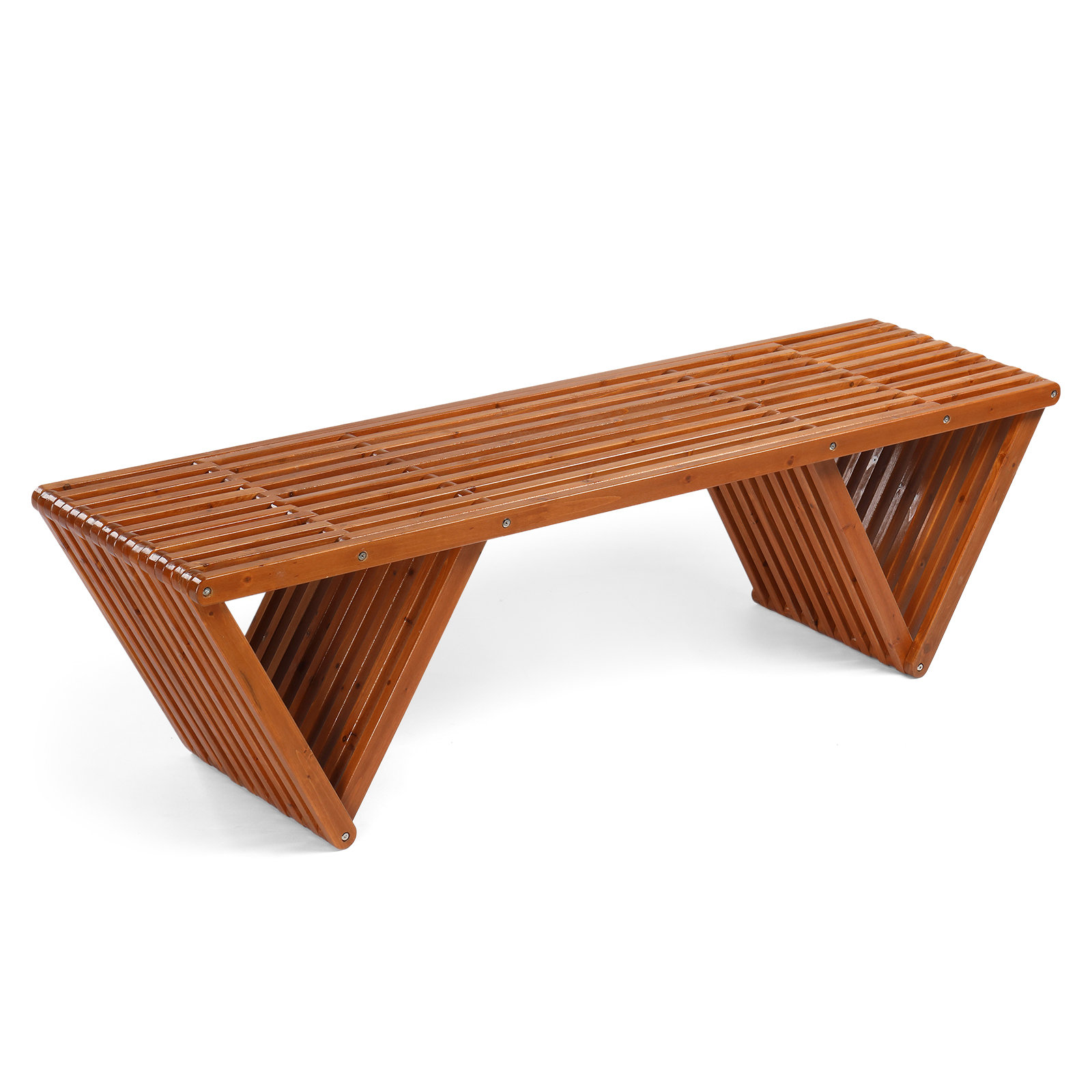 Latitude Run® 63 In. 3-Person Outdoor Wood Bench With Triangle Base ...