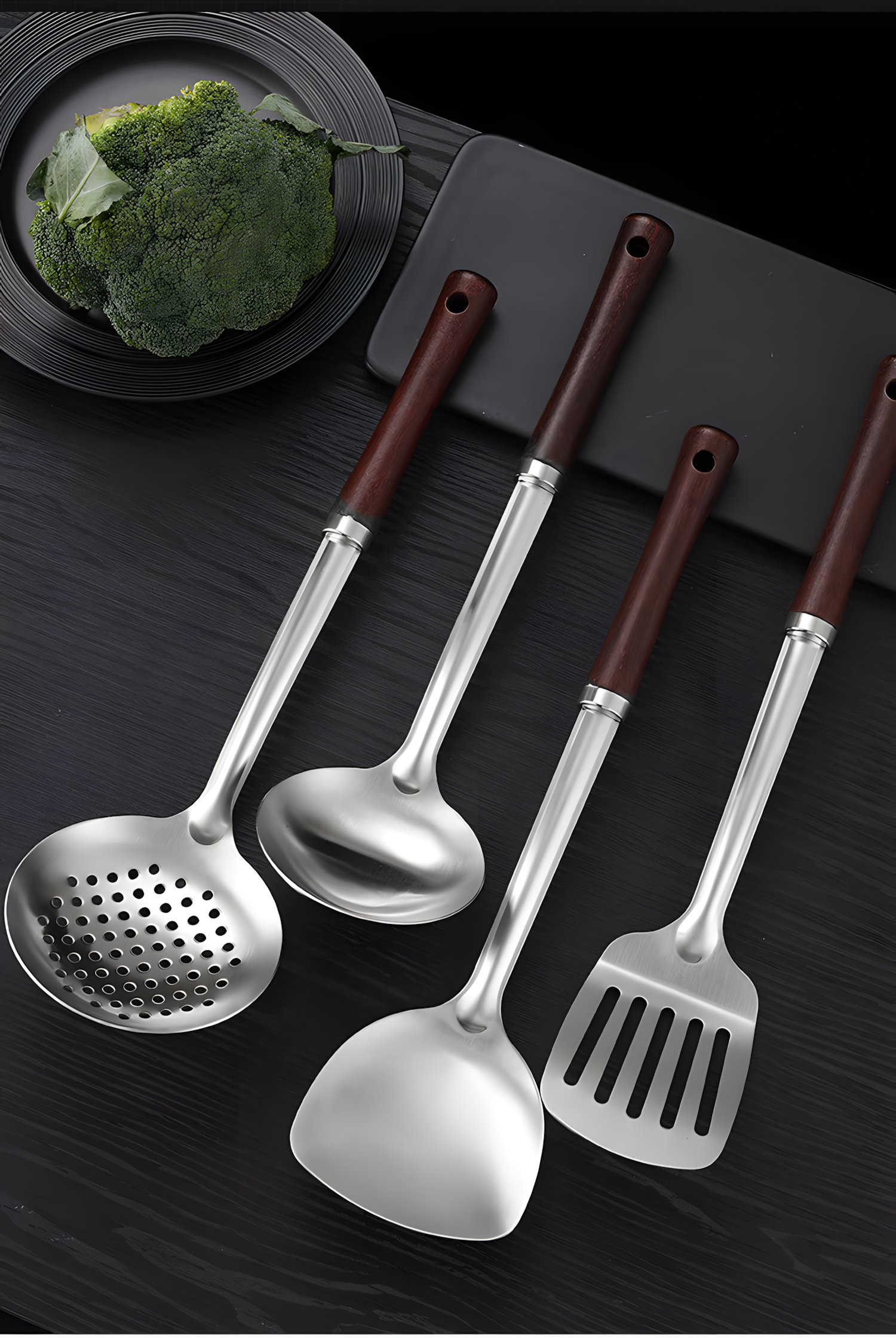 Xiangong Stainless Steel Utensil Set With Ebony Wood Handles - Complete ...