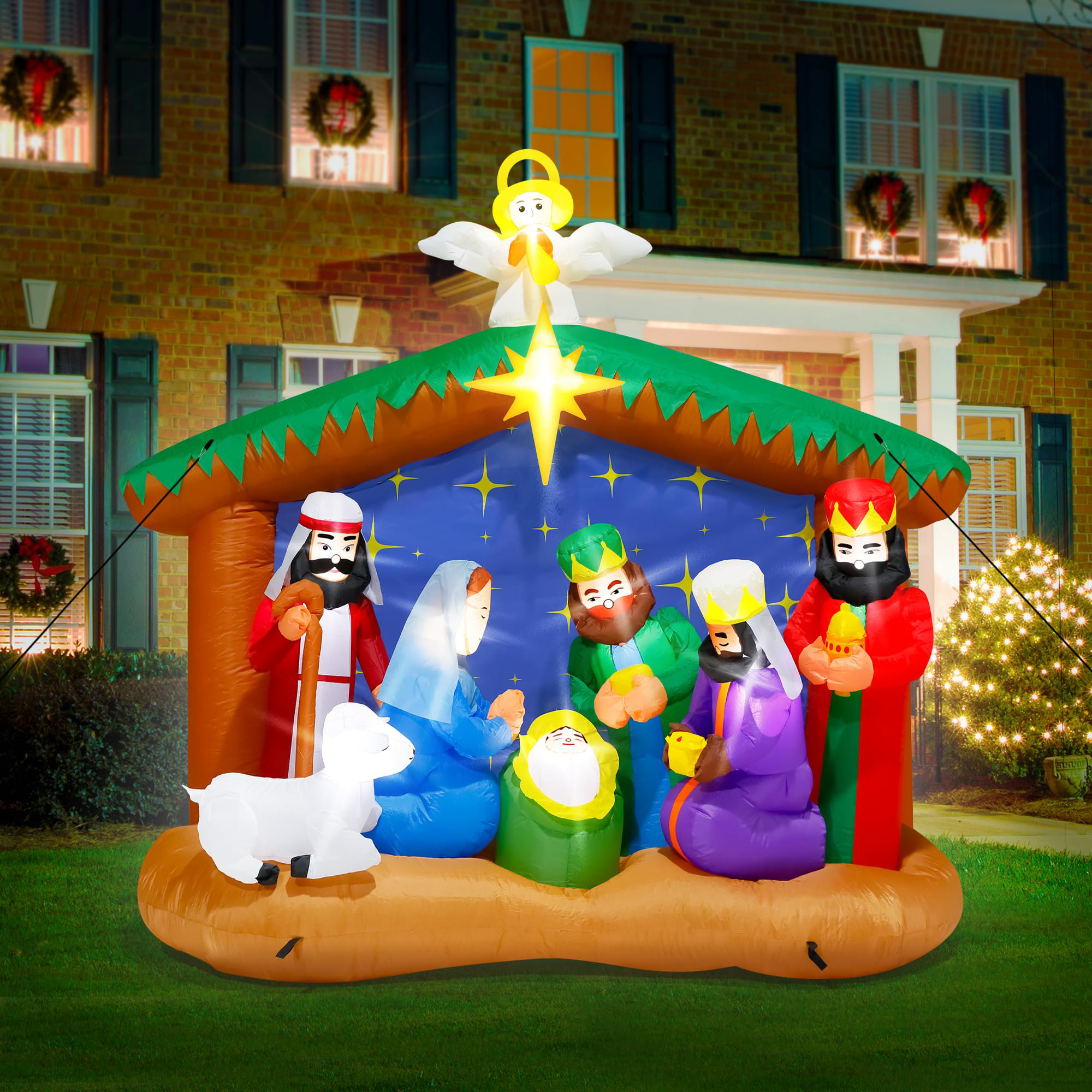 The Holiday Aisle® 8FT Christmas Inflatables Nativity Scene, Blow Up ...