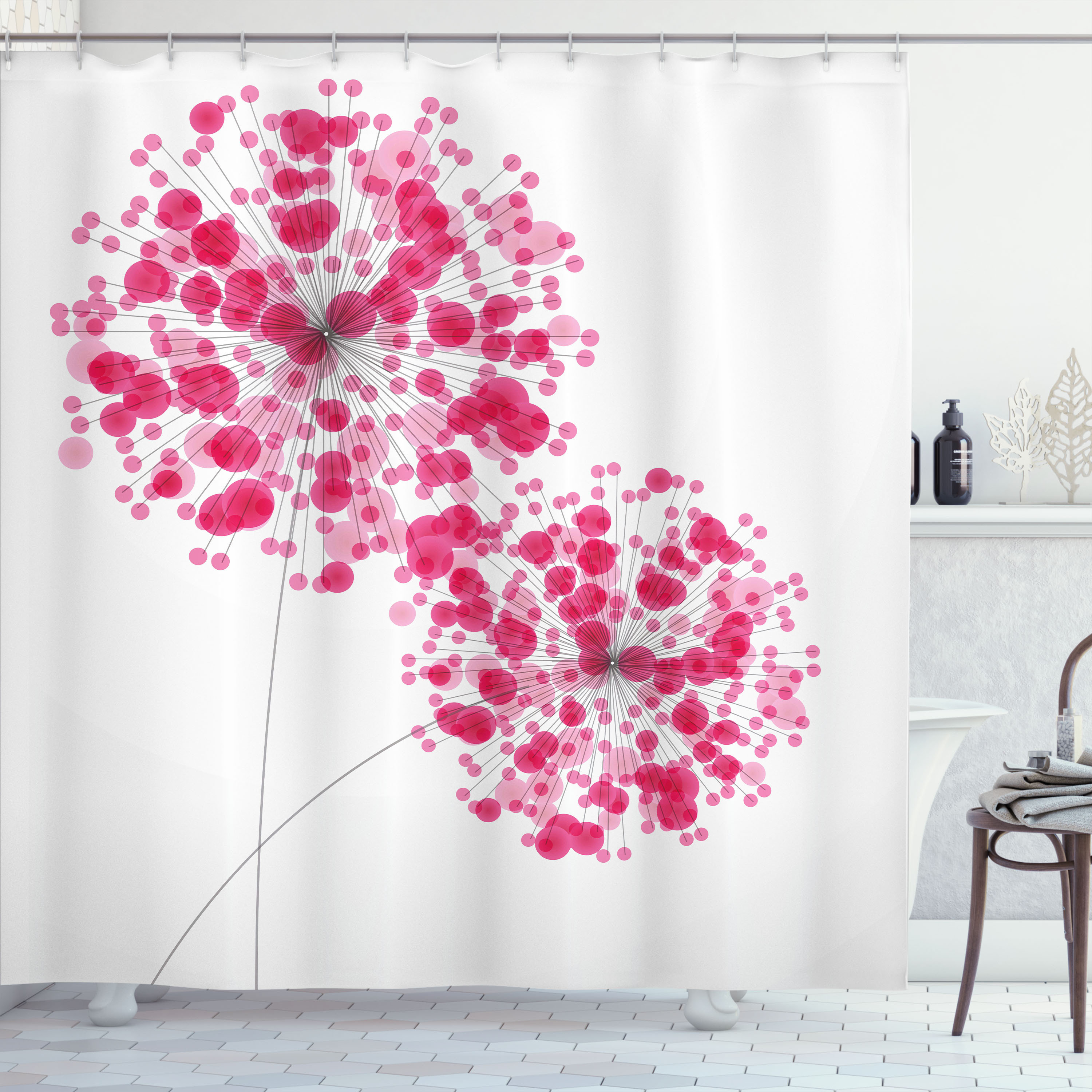 East Urban Home Cornesia Pink Shower Curtain Abstract Dandelion Art ...
