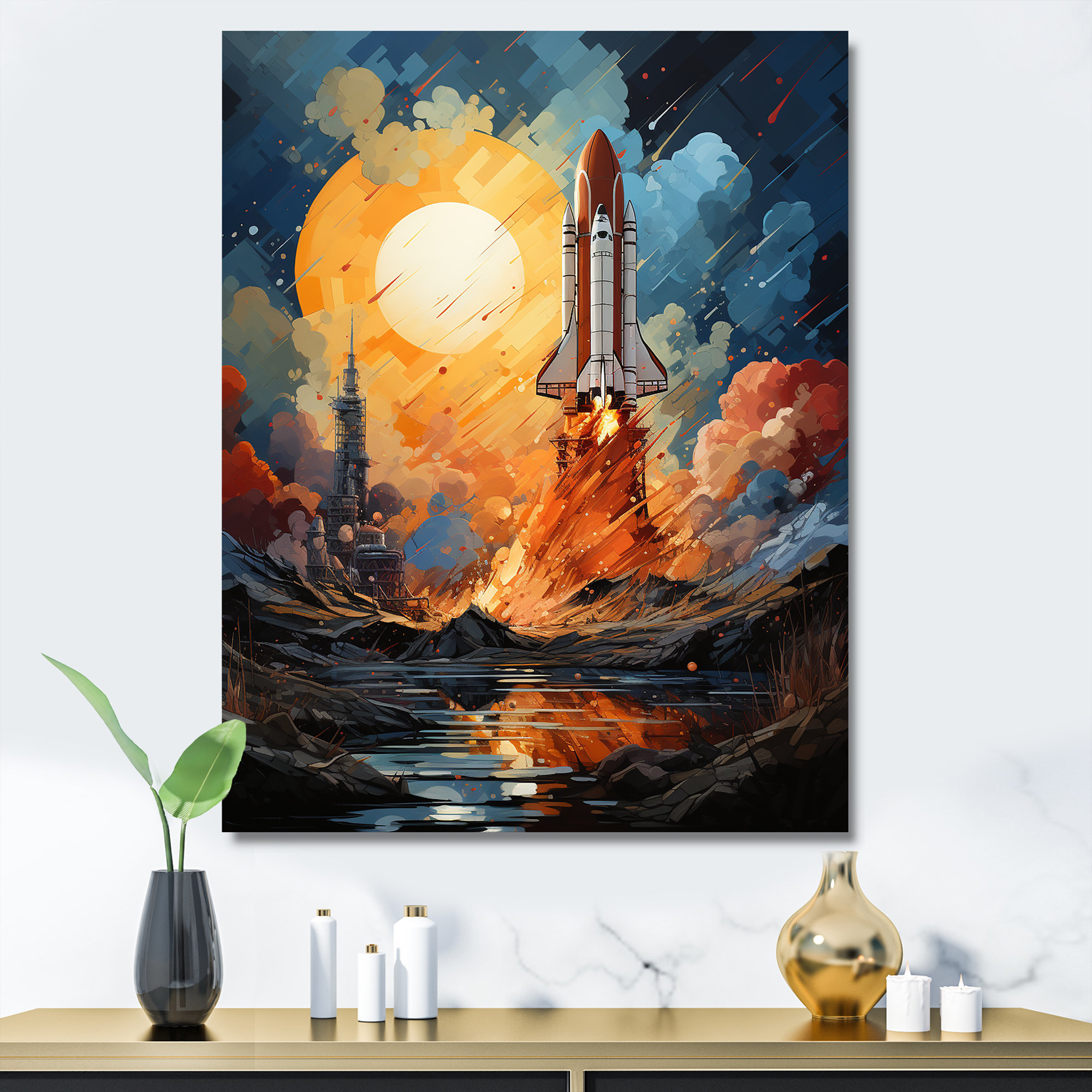 Design Art Expressionist Space Shuttle Burst III - Rocketship Canvas ...