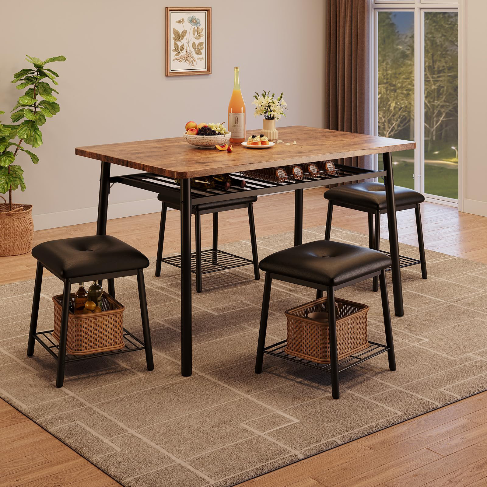 17 Stories Dining Table Stool Set For 4, Rectangular Kitchen Table With ...