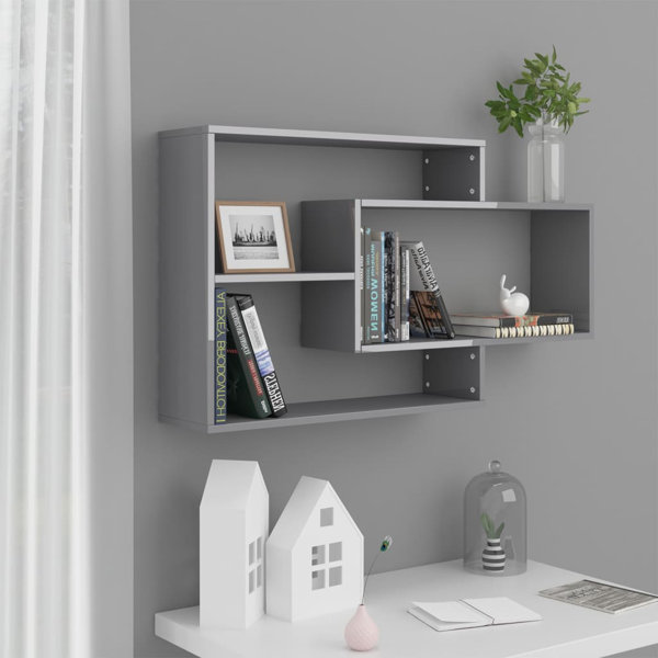 Latitude Run High Gloss Grey Wall Shelf - 104X20x58.5 Cm - Engineered ...