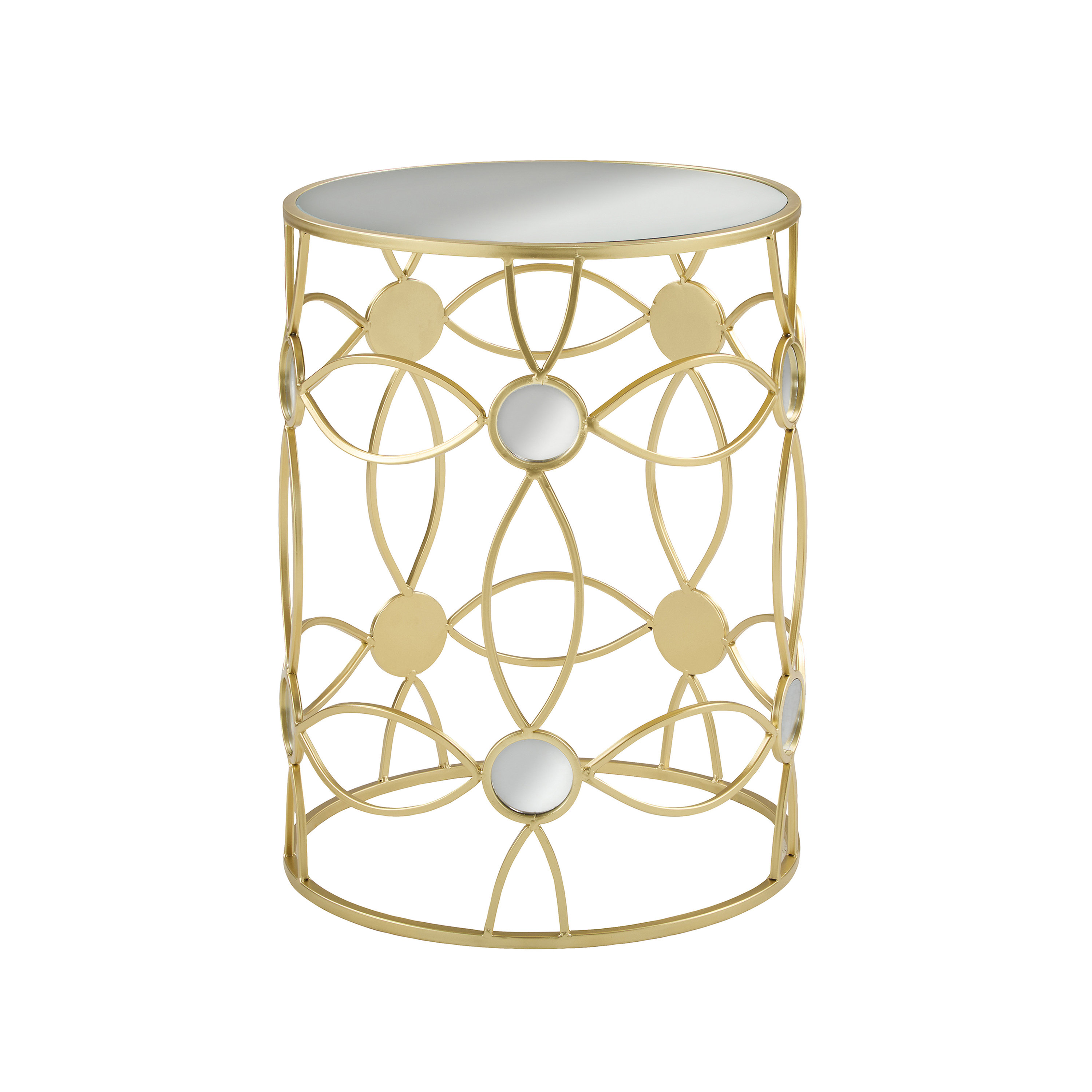 Everly Quinn Sleek Gold & Clear Metal Frame Side Table with Mirror Top ...