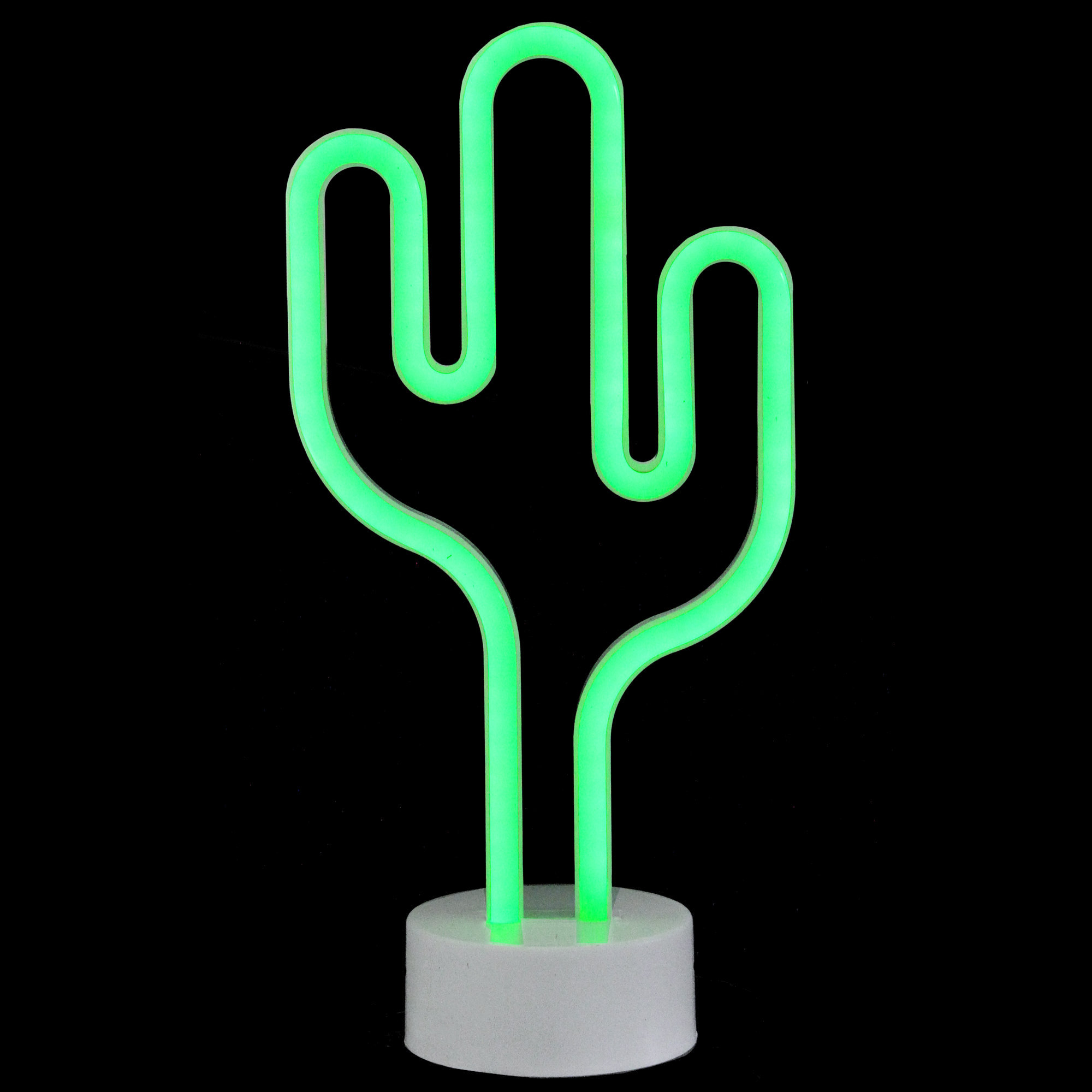 Northlight 11.5" Battery Operated Neon Style LED Green Cactus Table ...
