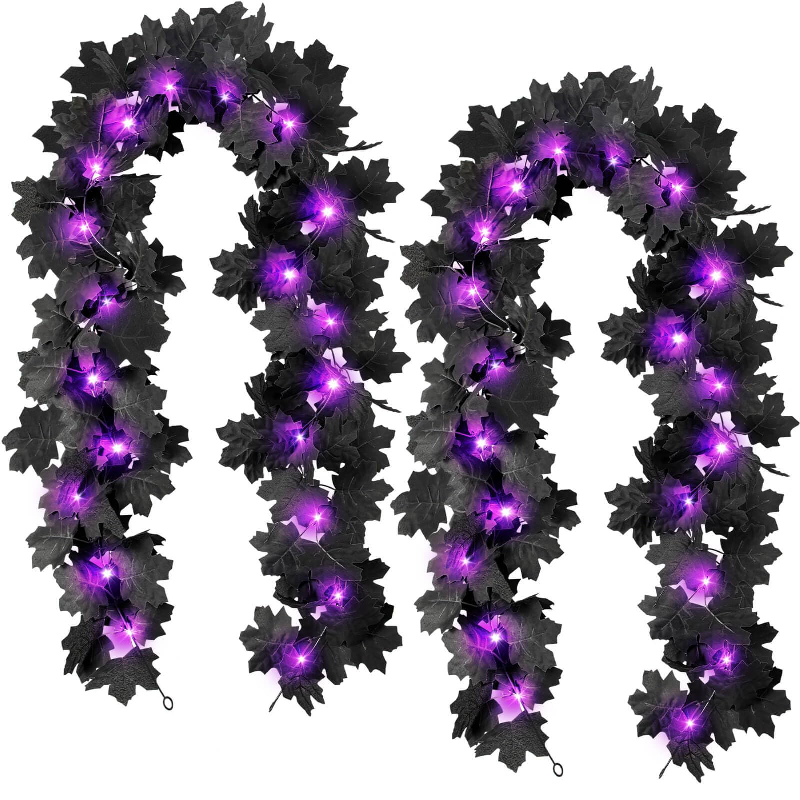 Latitude Run® 2-pack leaf garlands with purple LED lights for Halloween ...