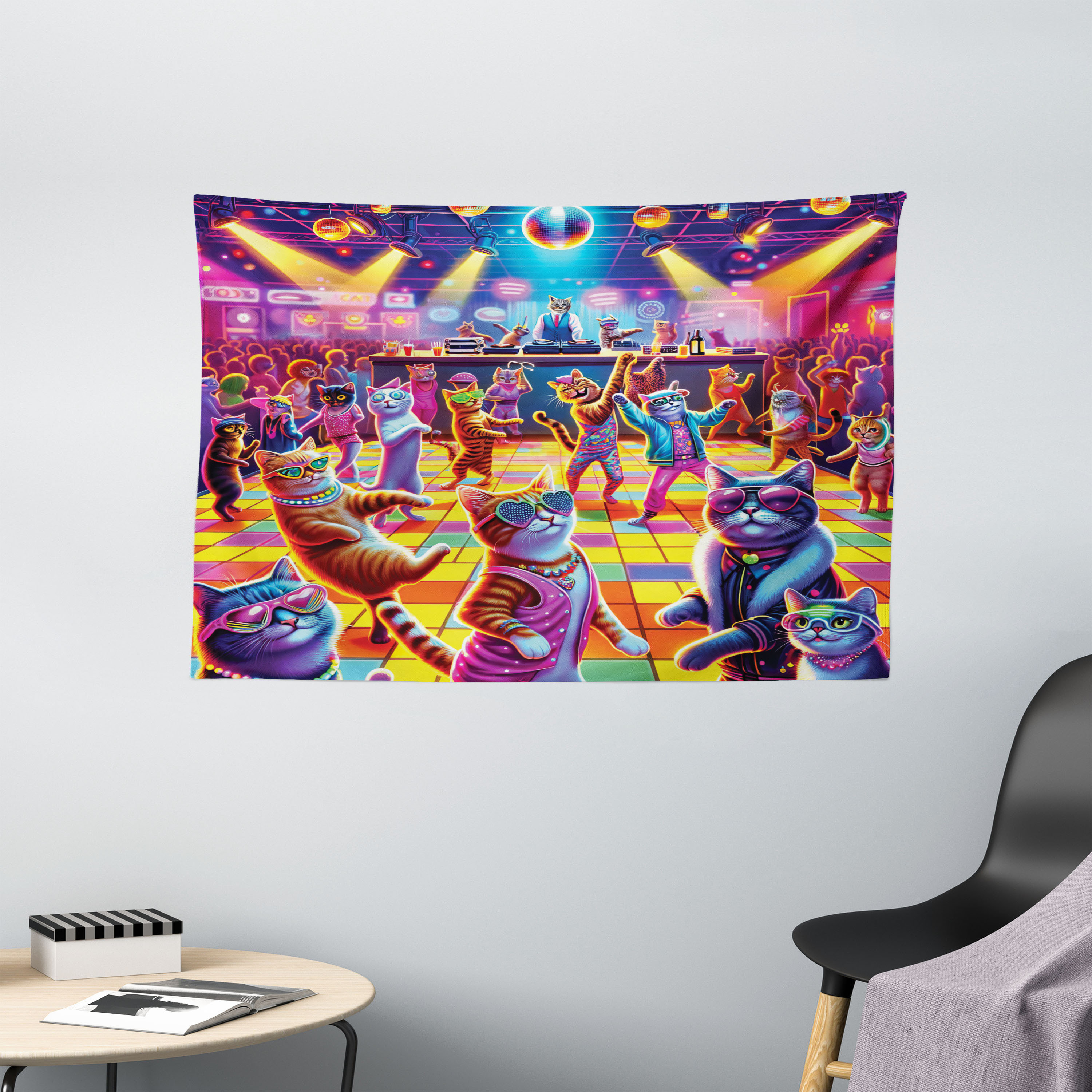 East Urban Home Cat Tapestry Wall Hanging Trippy Funny Kitty Disco ...