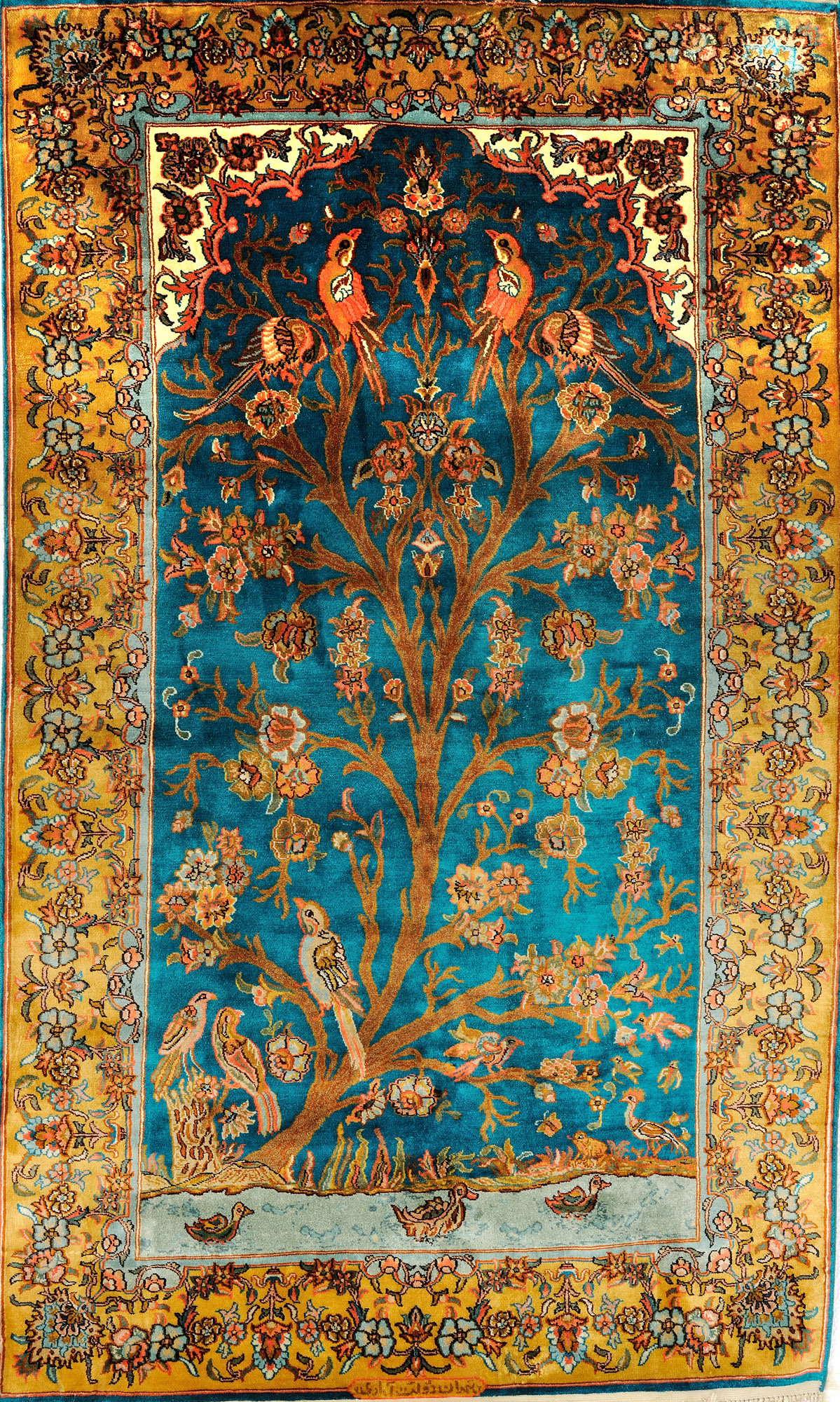 Exotic India Cyan-Blue Carpet From Kashmir with Knotted Tree of Life ...
