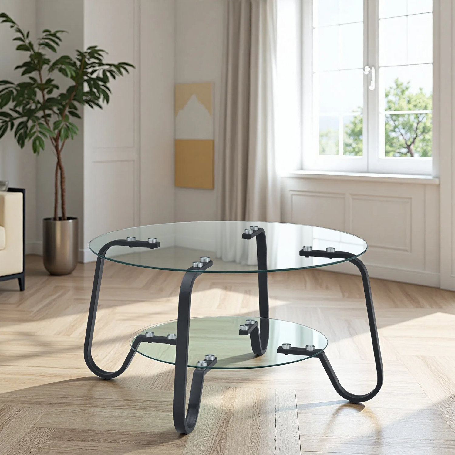 Mercer41 Retro Minimalist Style Metal Frame Double-Layer Tempered Glass ...