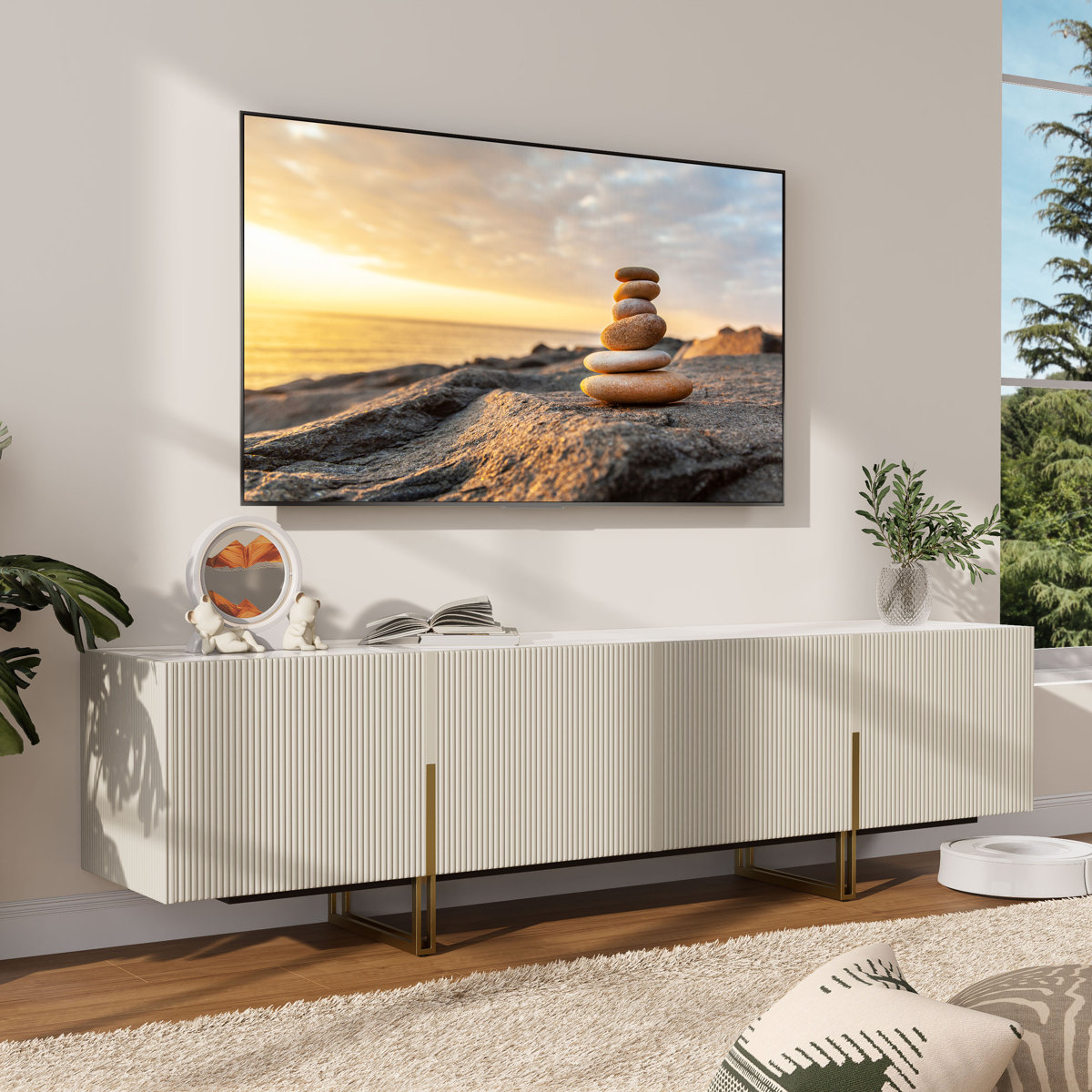 Hokku Designs Storage Credenza TV Stand Long Entertainment Center TV ...