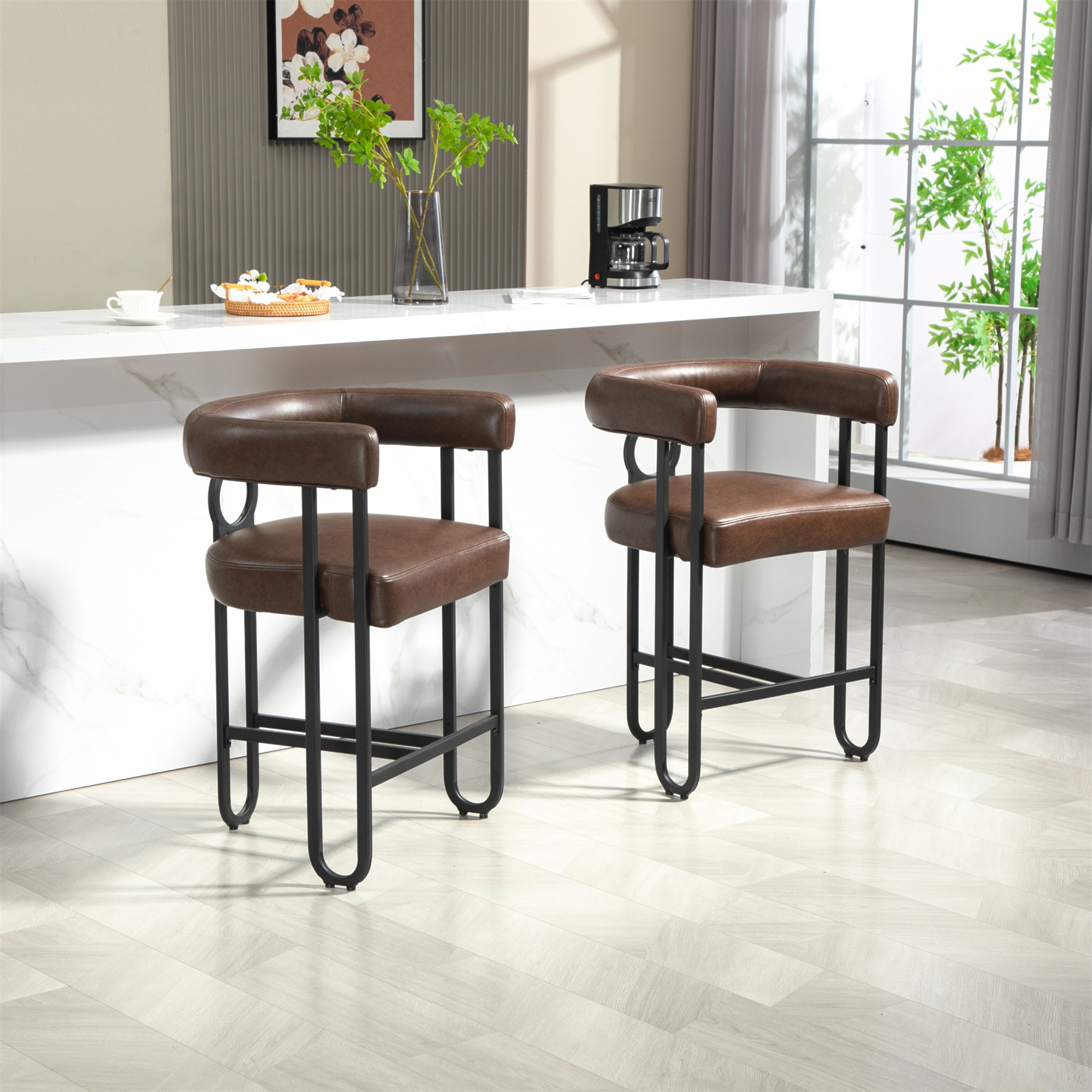17 Stories Bar Stools Set Of 2, Modern Bar Stool With Back Metal Frames ...