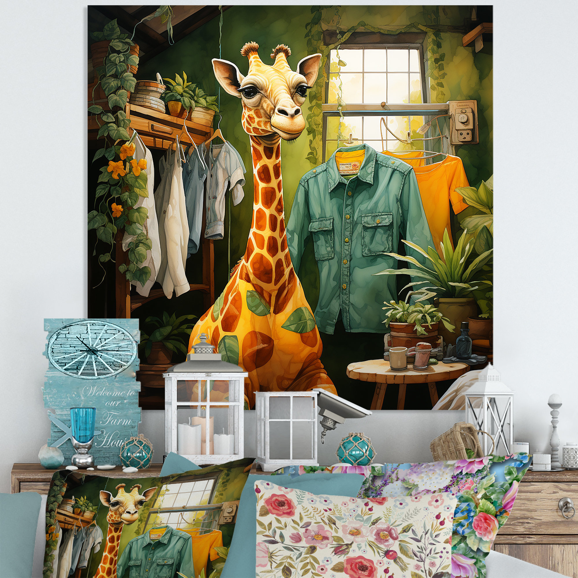 Trinx Cute Giraffe In Laundry Room 2 - Laundry Metal Wall Art | Wayfair