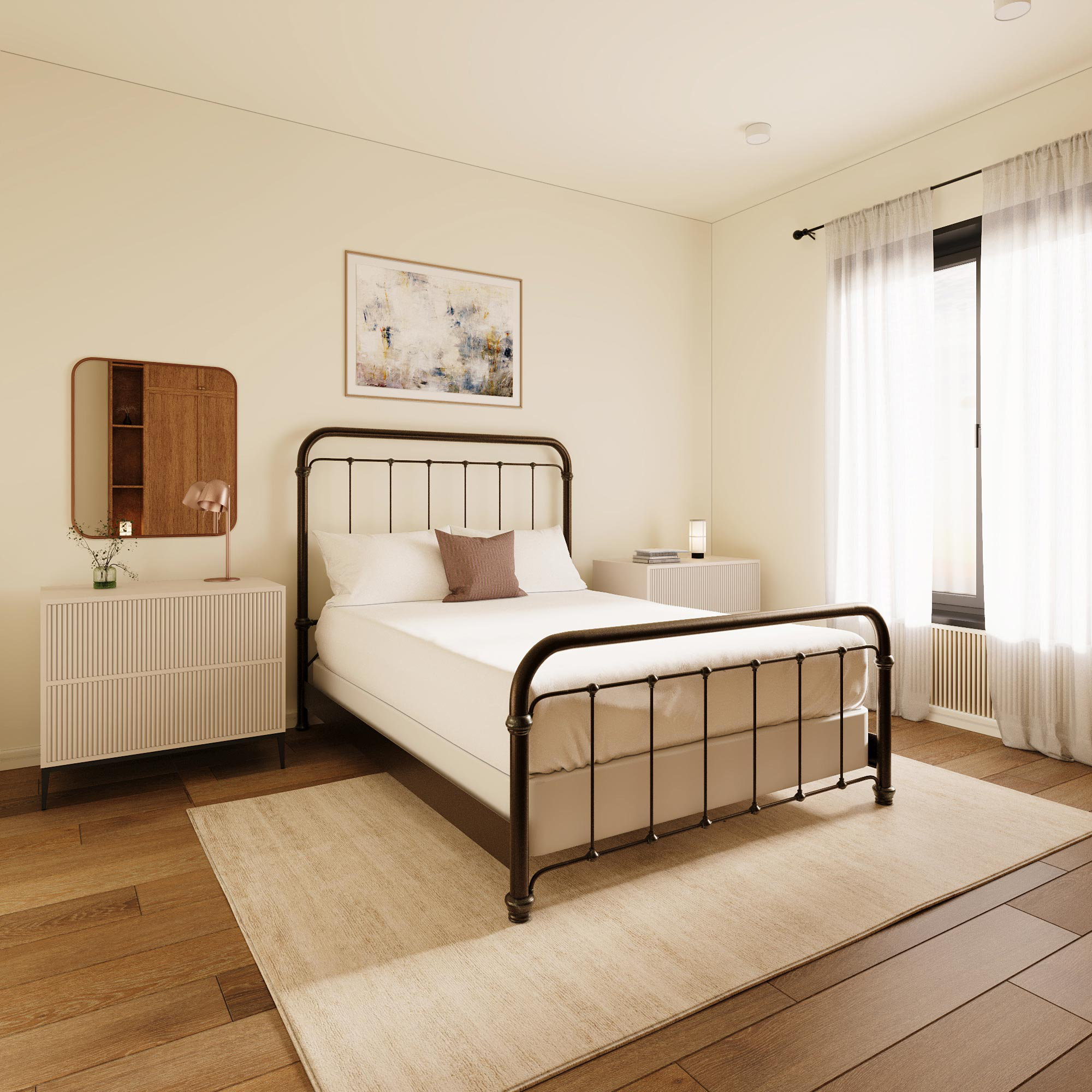 Rosdorf Park Lucia Complete Bed with Metal Profile & Platform (Wood ...