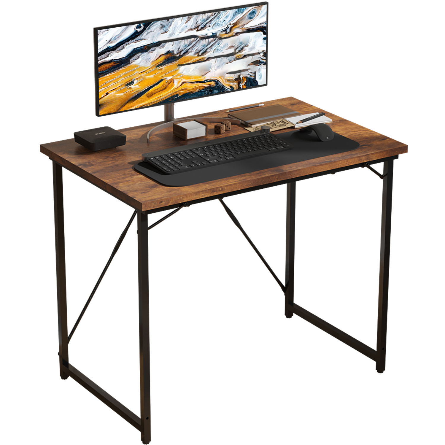Borough Wharf Cartee Computer Desk 80cm Writing Desk Brown Office Desk ...