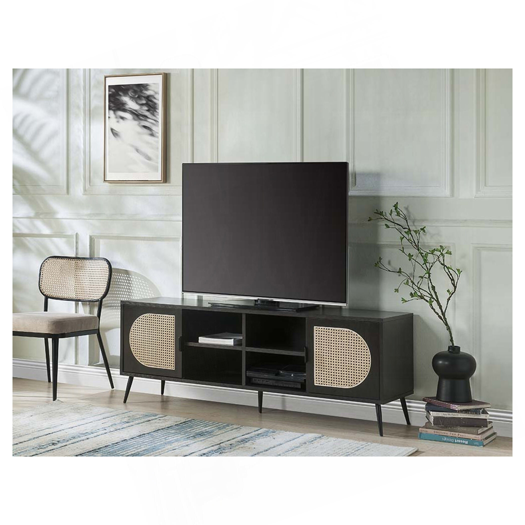 Ivy Bronx Stylish Black TV Stand with Metal Legs, Perfect for Modern ...