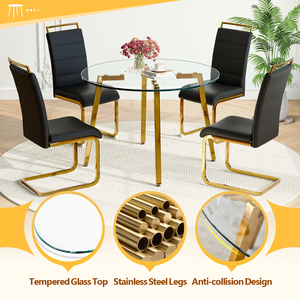 Mercer41 5-Piece Round Glass Dining Table Sets | Wayfair