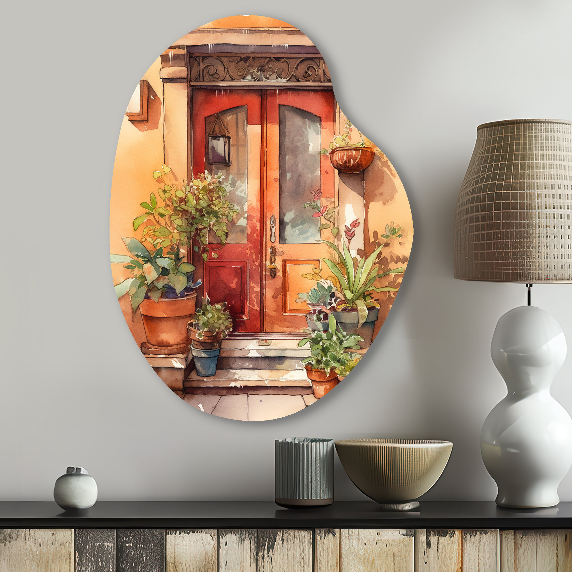 Design Art Red And Beige Garden Door Gateway - Farm Door Floral Pear ...