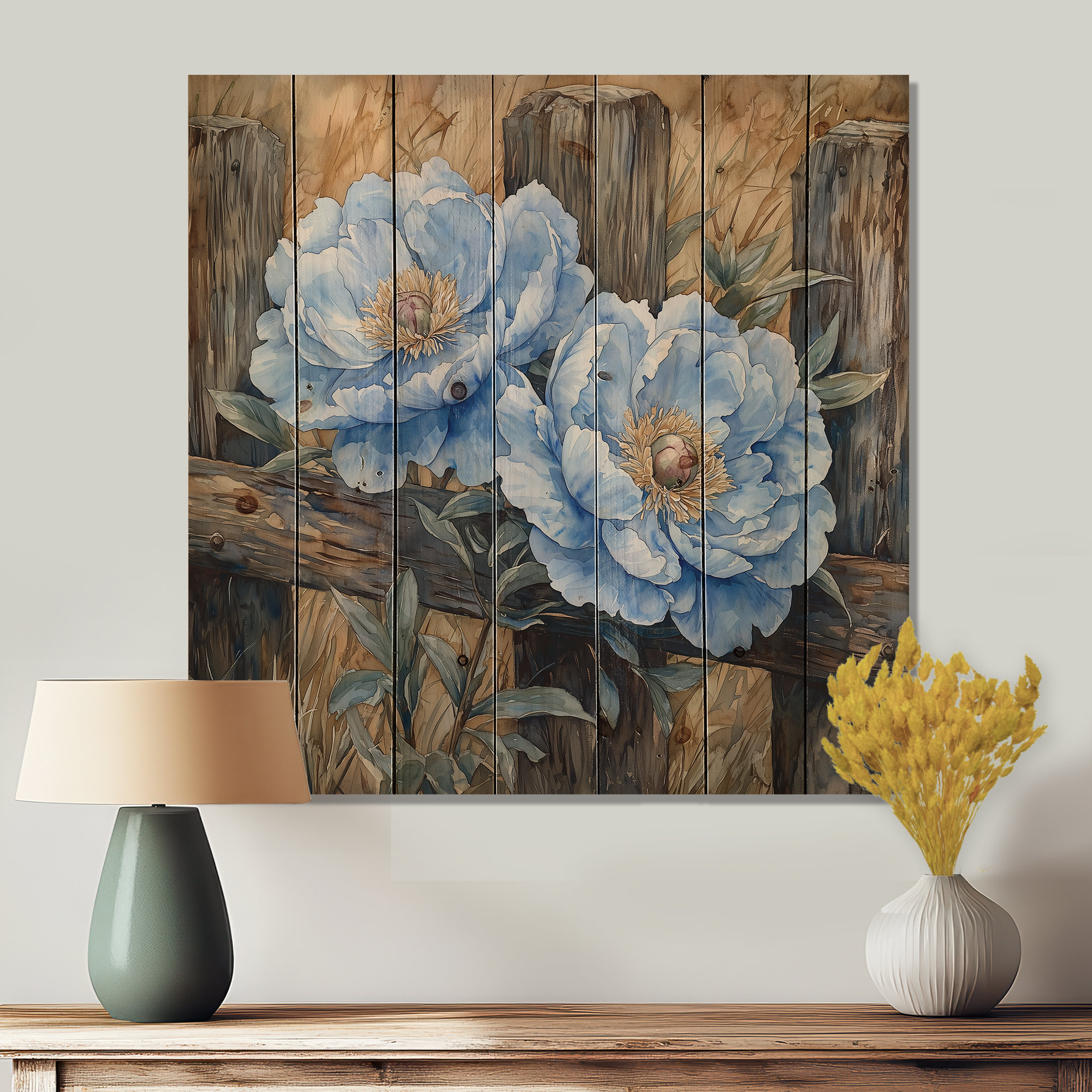 Ophelia & Co. Baby Blue Peonies By The Farm Gate II - Peonies Wood Wall ...