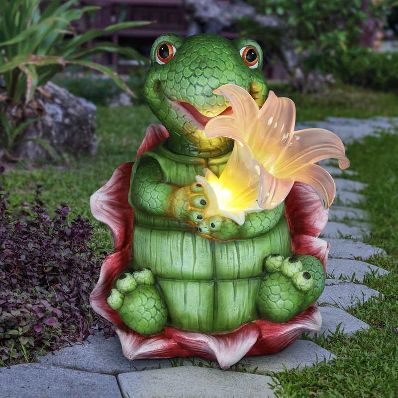 Exhart Solar Turtle with LED Flower Garden Statuary, 8 Inches tall ...