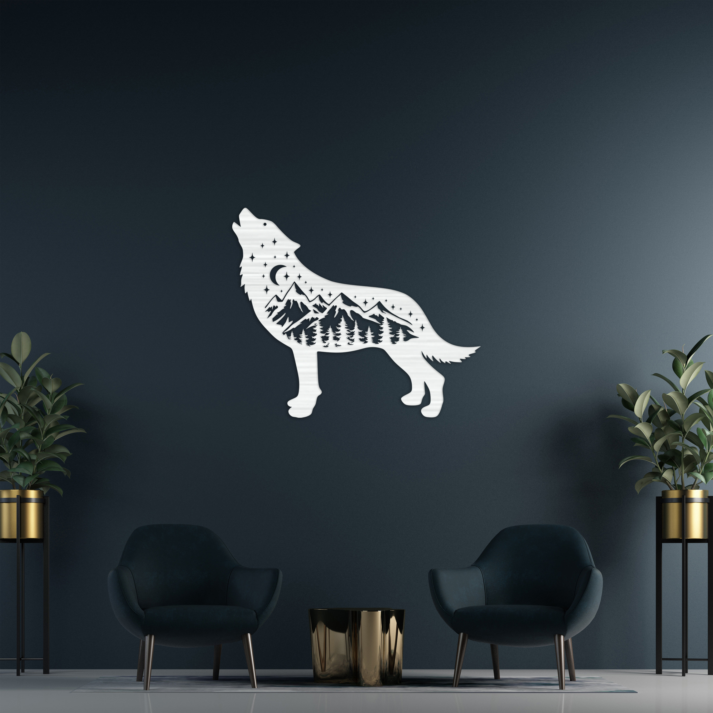 Loon Peak® Howling Wolf Wall Art with Mountain, Trees, Stars, and Moon ...