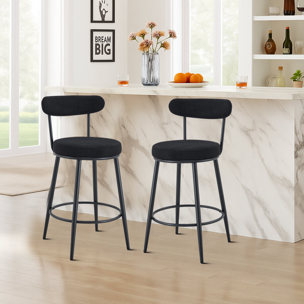 17 Stories Industrial Faux Suede Bar Stools Set of 2 with Low Backrest ...