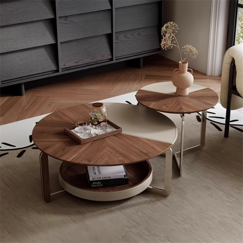 Brayden Studio® Round Combination Colorblock Coffee Table For Living ...