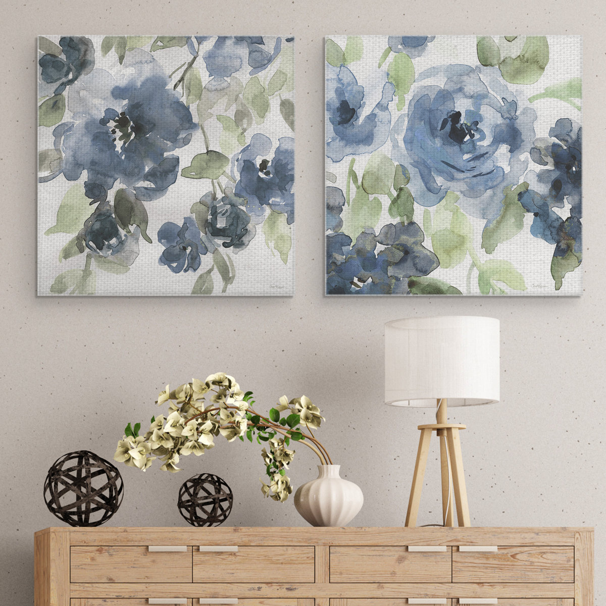 Charlton Home® 'Belle s Blue I and II Indigo' 2 Piece Wrapped Canvas ...