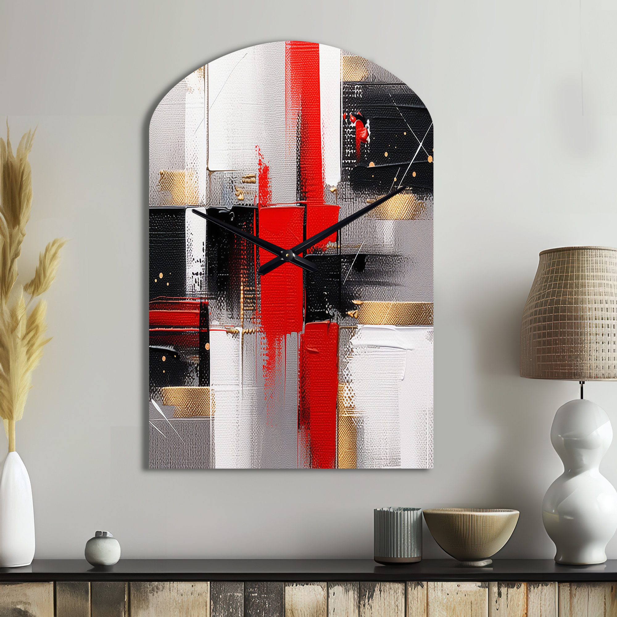 Design Art Red and Gold Cubic Abstract I - Arch Shape Cubism 3D Wall ...