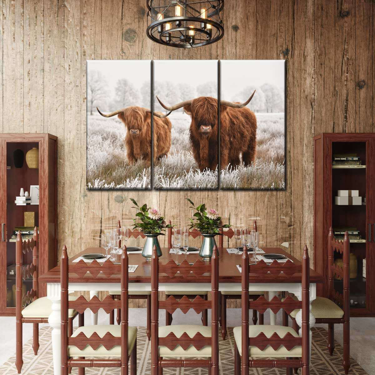 Union Rustic Hairy Scottish Highland Cows Wall Art Multi Piece Canvas ...