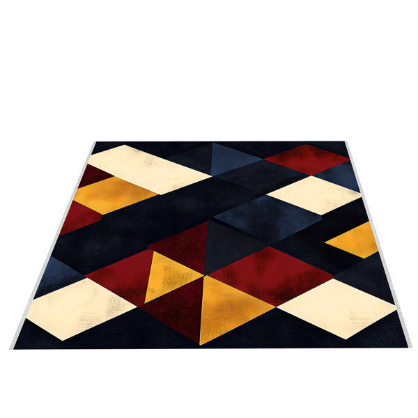 Ivy Bronx Bold Geometric Shapes Rug With Rich Red And Navy Tones ...