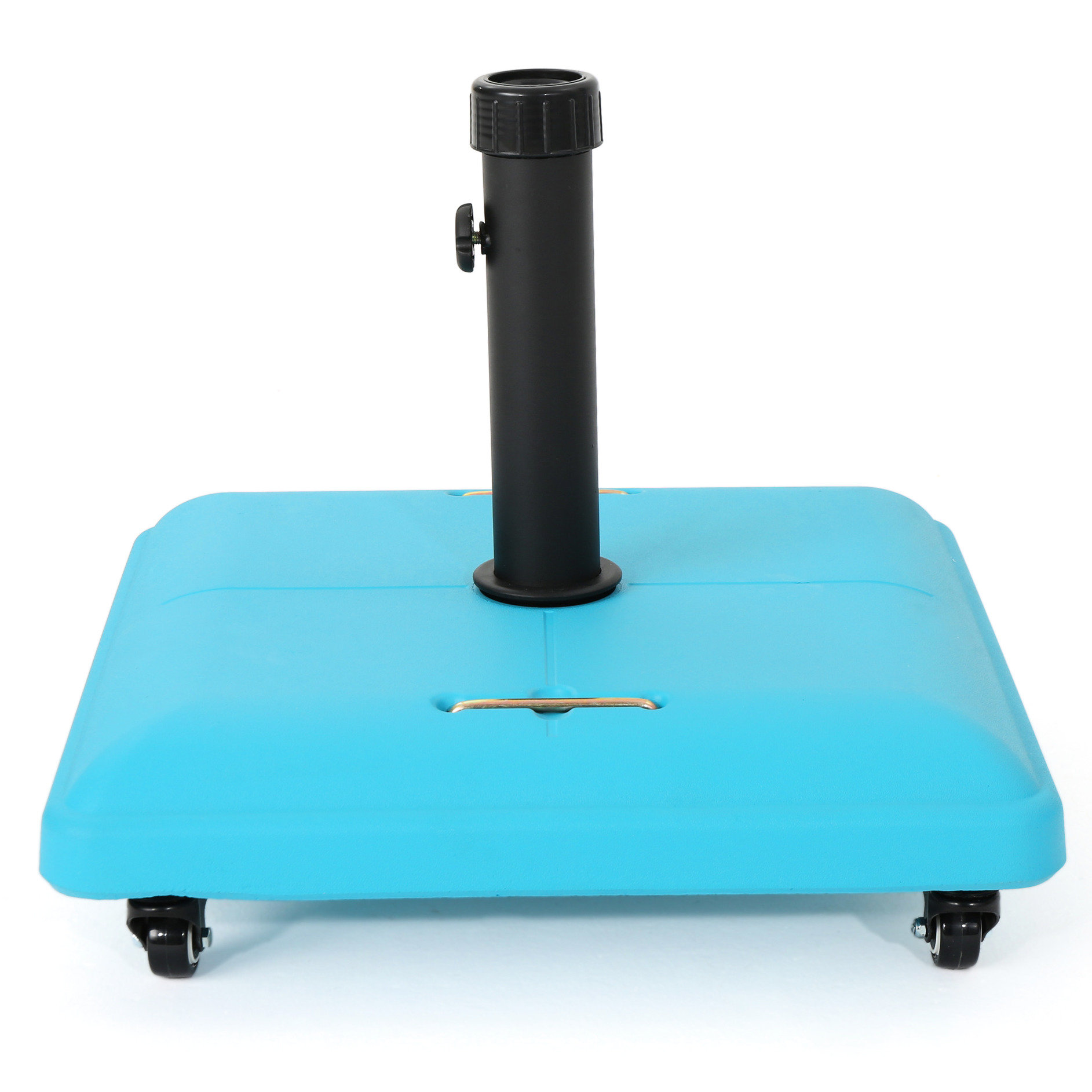 Arlmont & Co. Square Outdoor Umbrella Base - Concrete, Stainless Steel, Teal. 19.7 In Depth X ...