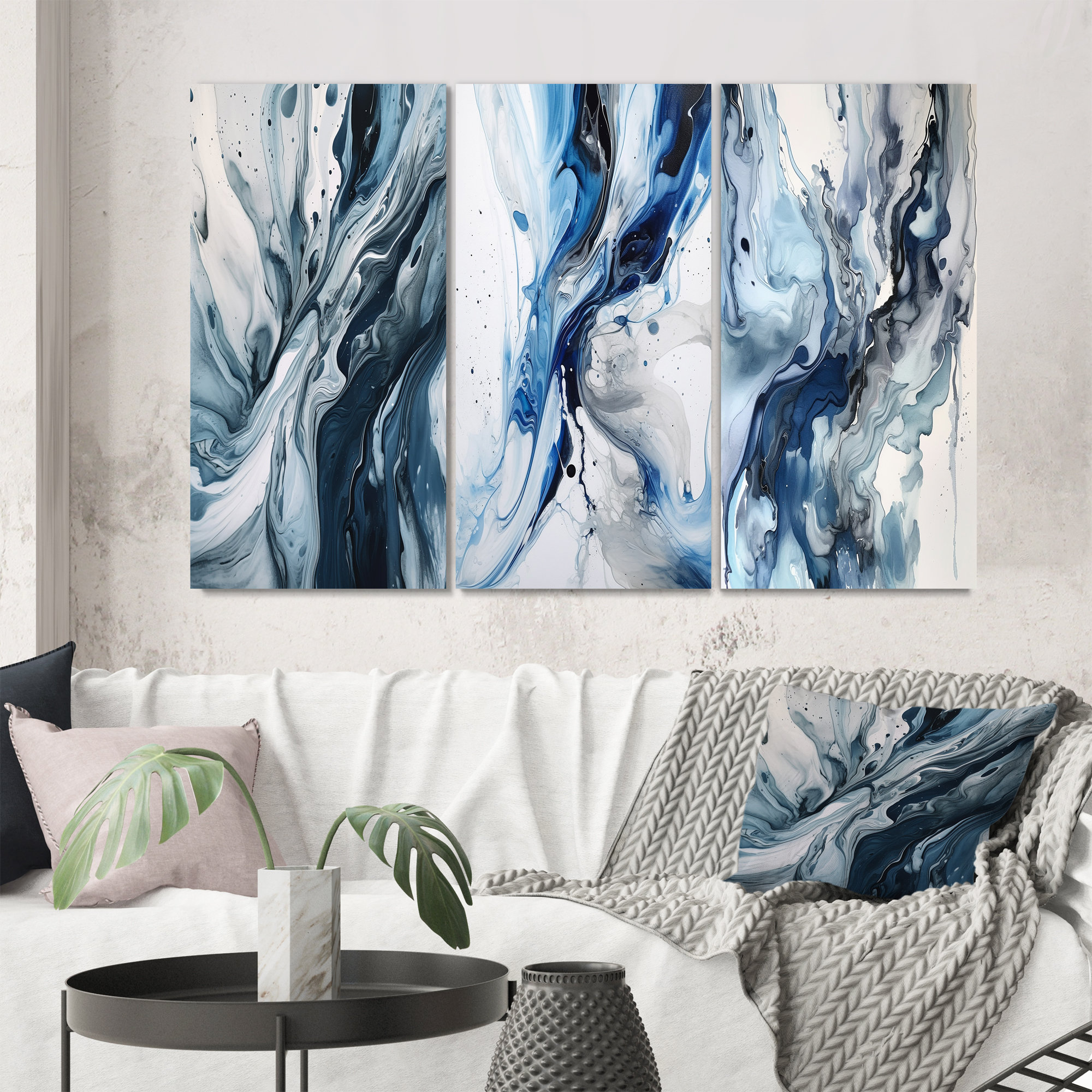 Ivy Bronx " Blue And Grey Ethereal Elixir II " 3 - Pieces on Canvas ...
