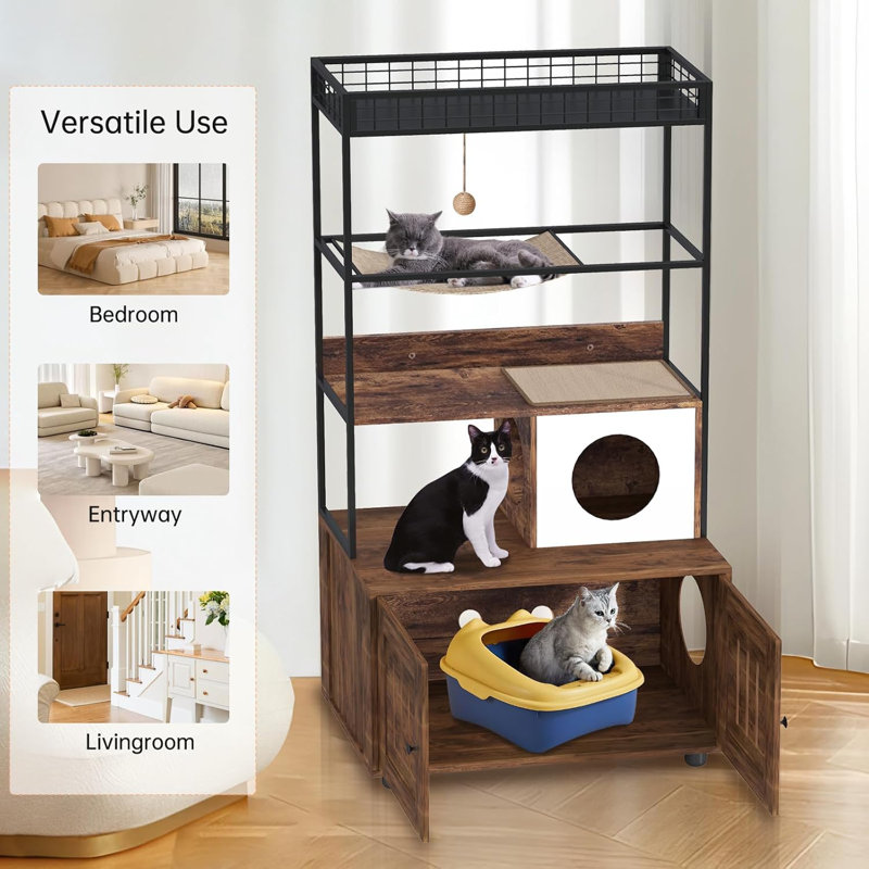17 Stories Large Hidden Litter Box Furniture With Shelves Dog Proof ...