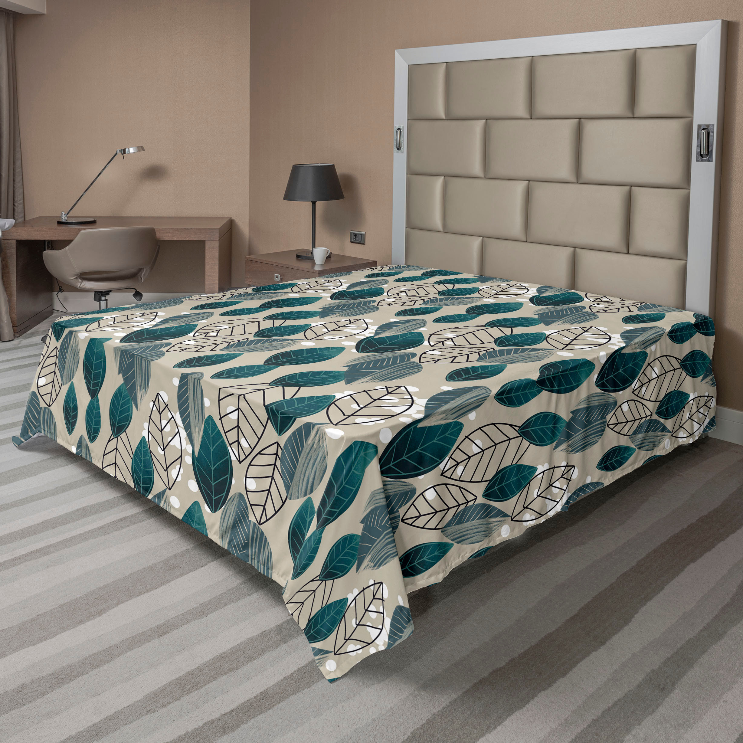 Ambesonne Leaves Greenery Flat Sheet Simple Leafy Design Petrol Blue ...