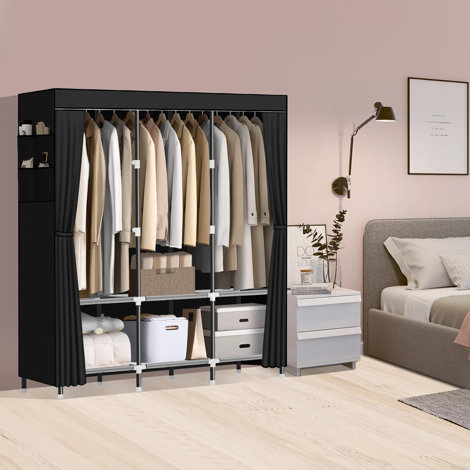 Rebrilliant Wardrobe Closet,Portable Closet for Bedroom Steel Pipe ...