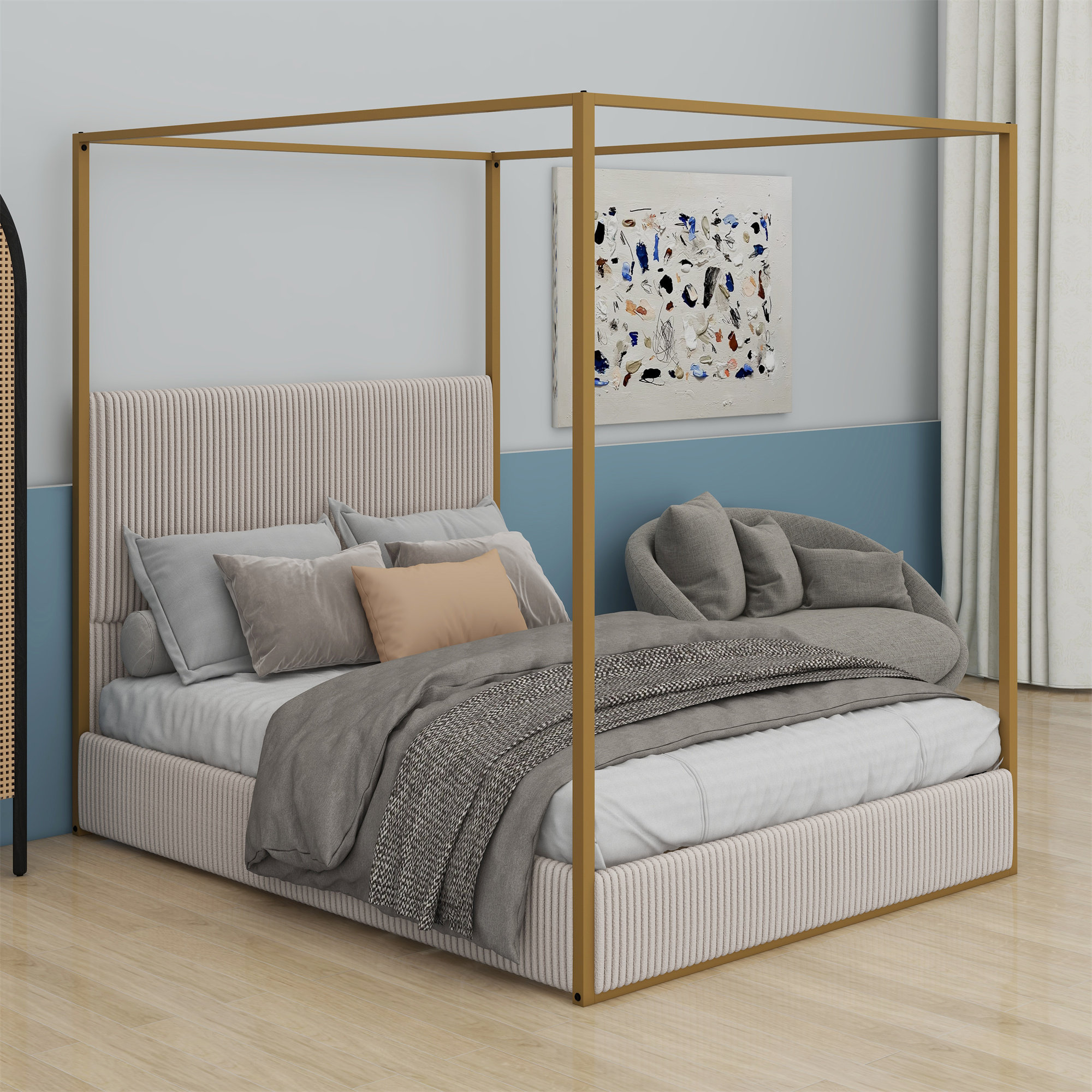 Latitude Run® Modern Luxury Metal Canopy Bed With Tall Upholstered ...